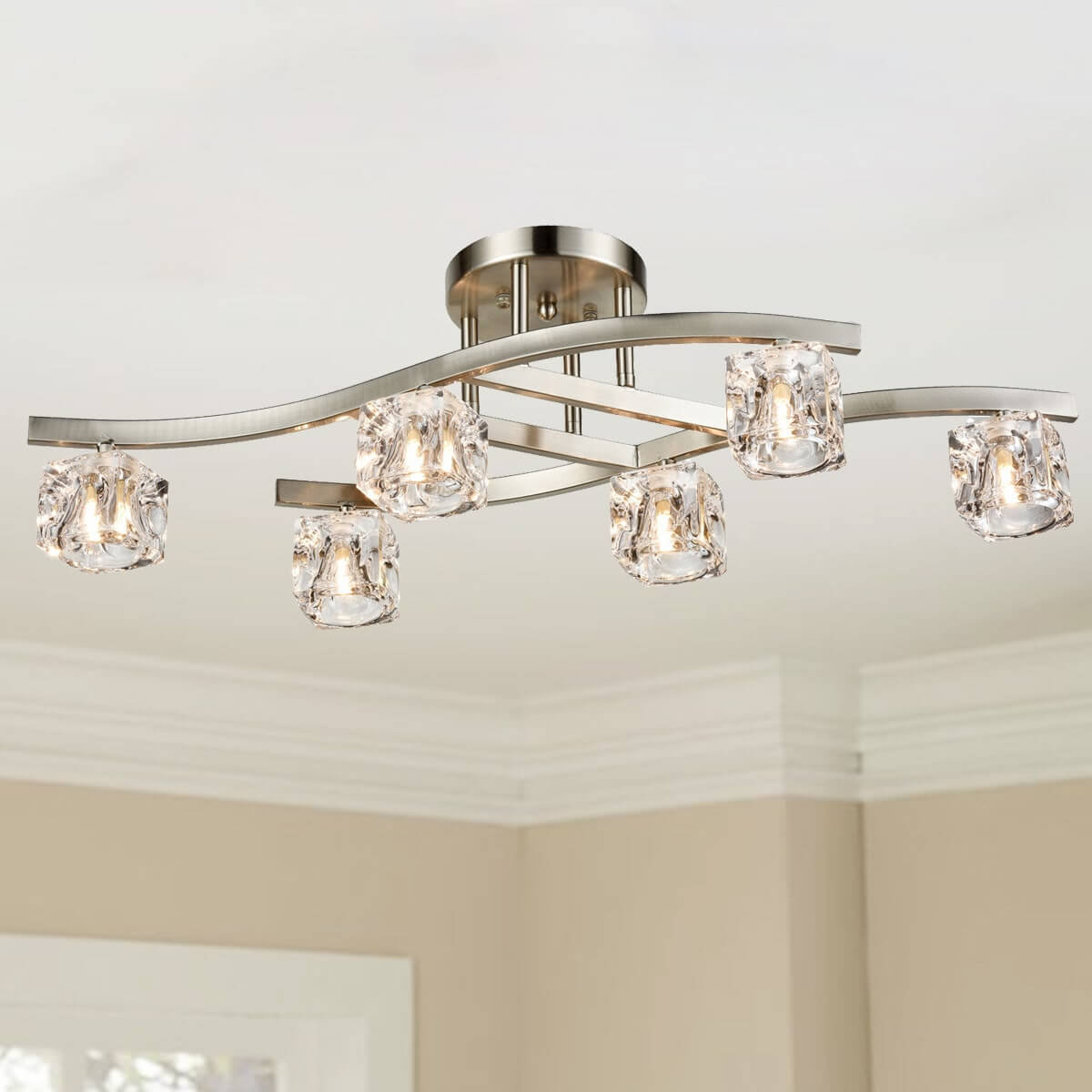 Brayden Studio® Modern Crystal Ceiling Light Fixture With Glass Ice ...