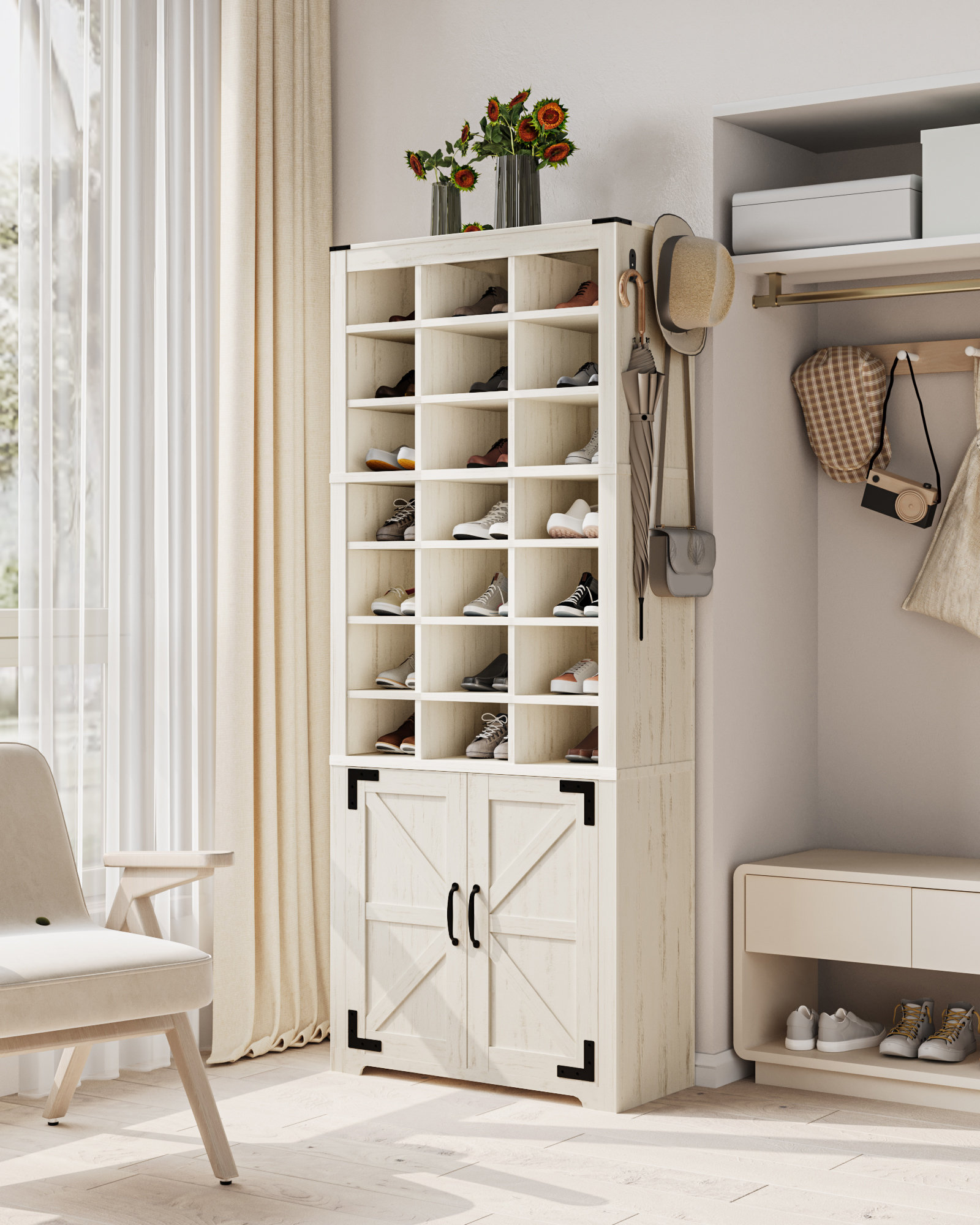 Red Barrel Studio Shoe Storage Cabinet with Doors, 30 Pairs Free ...