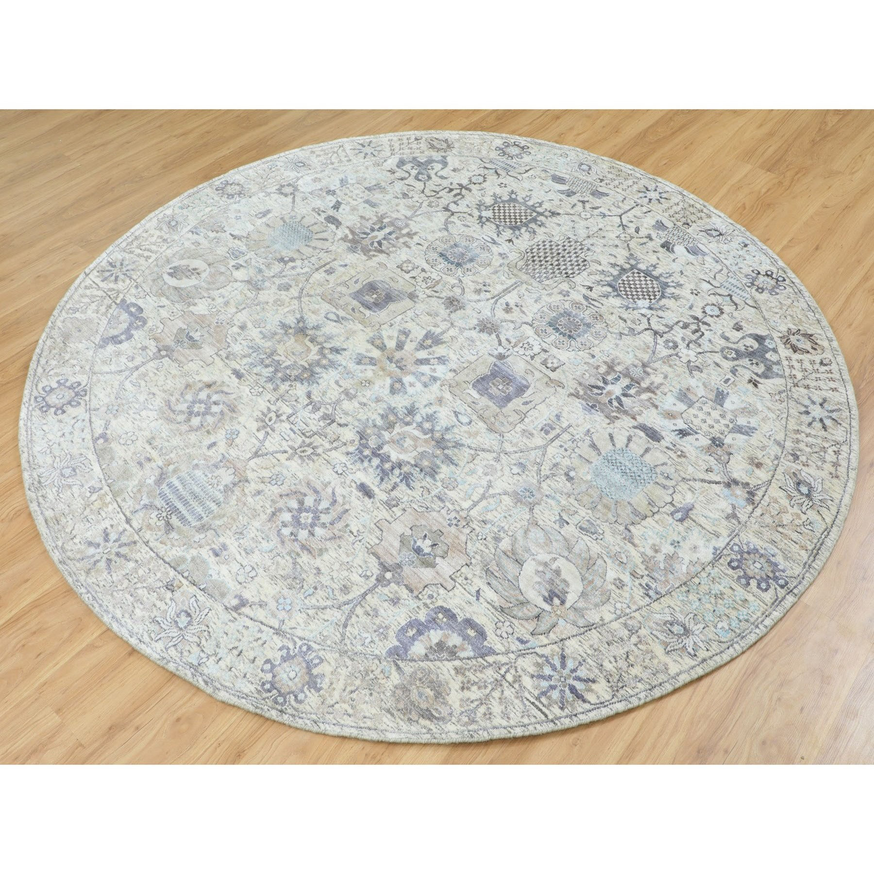 Isabelline One-of-a-Kind Ailish-Rose Hand-Knotted Ivory 8'1" Round Area ...