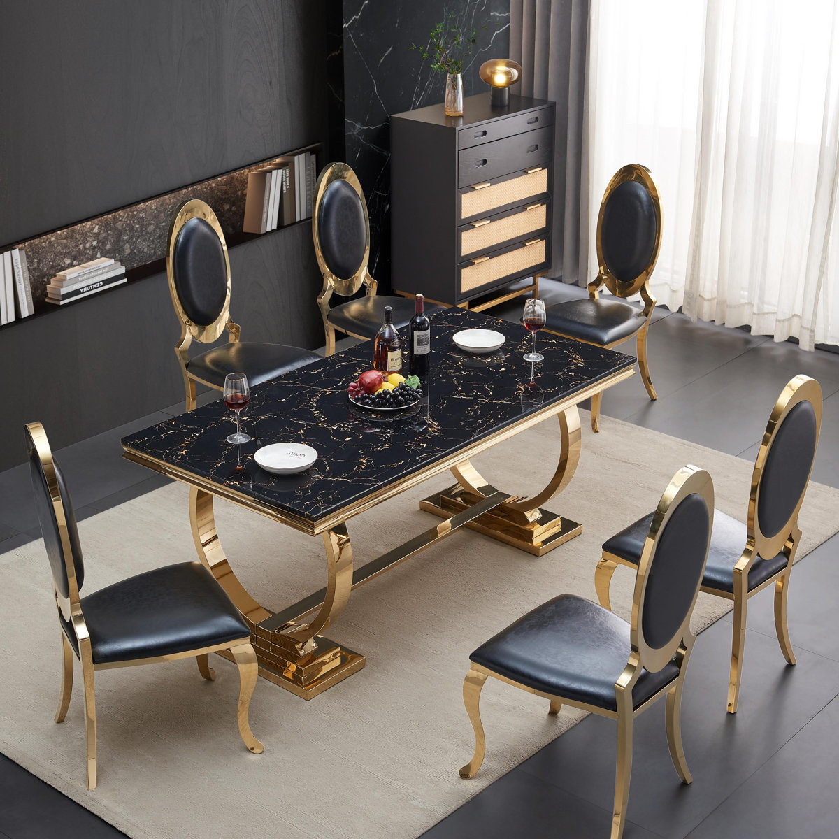 Mercer41 Alcester 70.08" Dining Table Set, Modern Kitchen Table For 6 ...