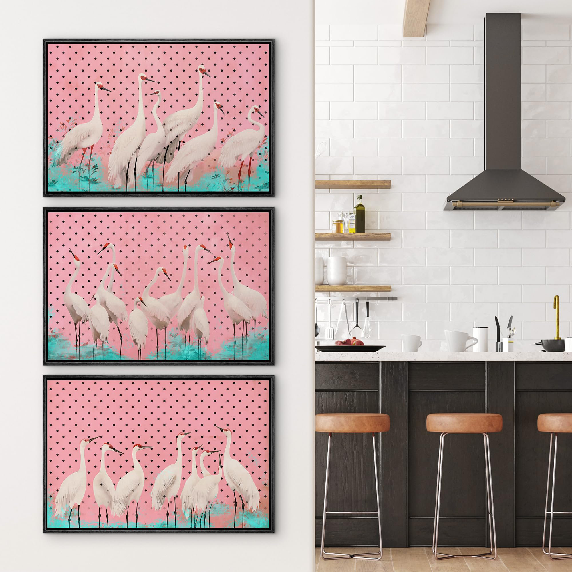 IDEA4WALL Bright Preppy Animals " Graceful White Crane Birds On Pink ...