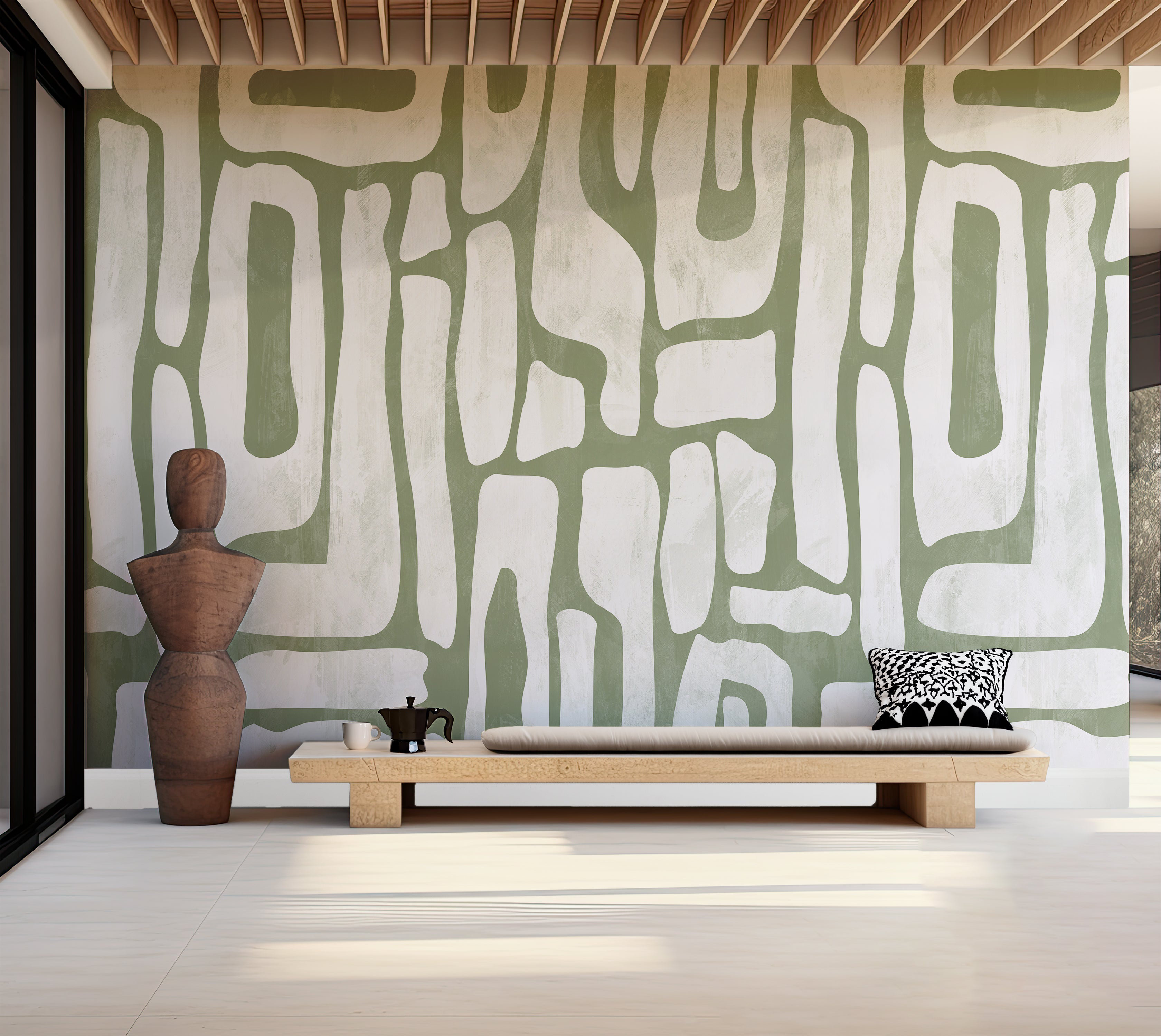 Orren Ellis Lamek Peel & Stick Abstract Wall Mural - Earthy Shapes Sage ...