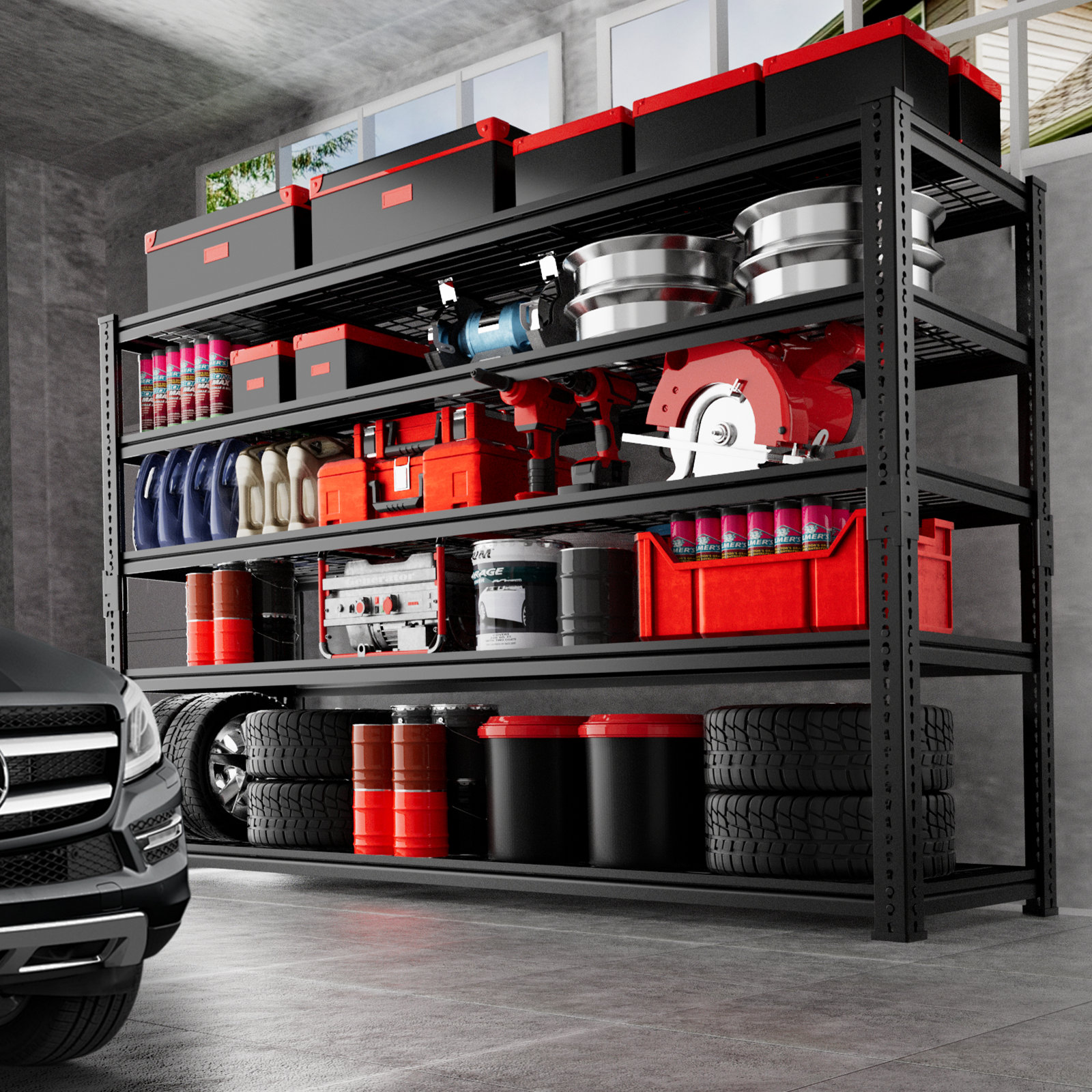 Rebrilliant Rikuto Adjustable Heavy Duty Metal Shelving Unit For Garage ...