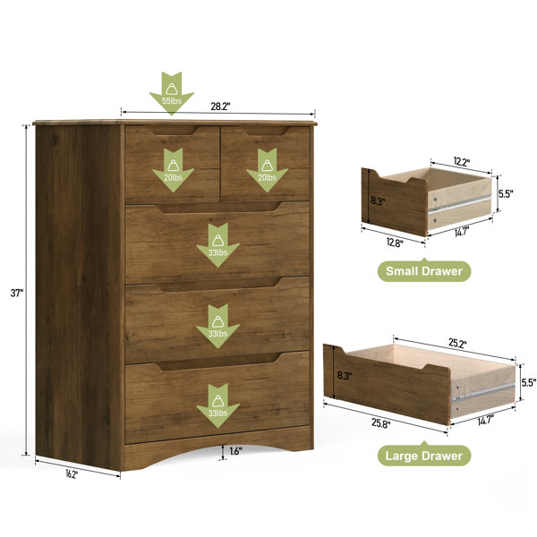 Ebern Designs 37-Inch Tall Five-Drawer Upright Dressing Table/Storage ...