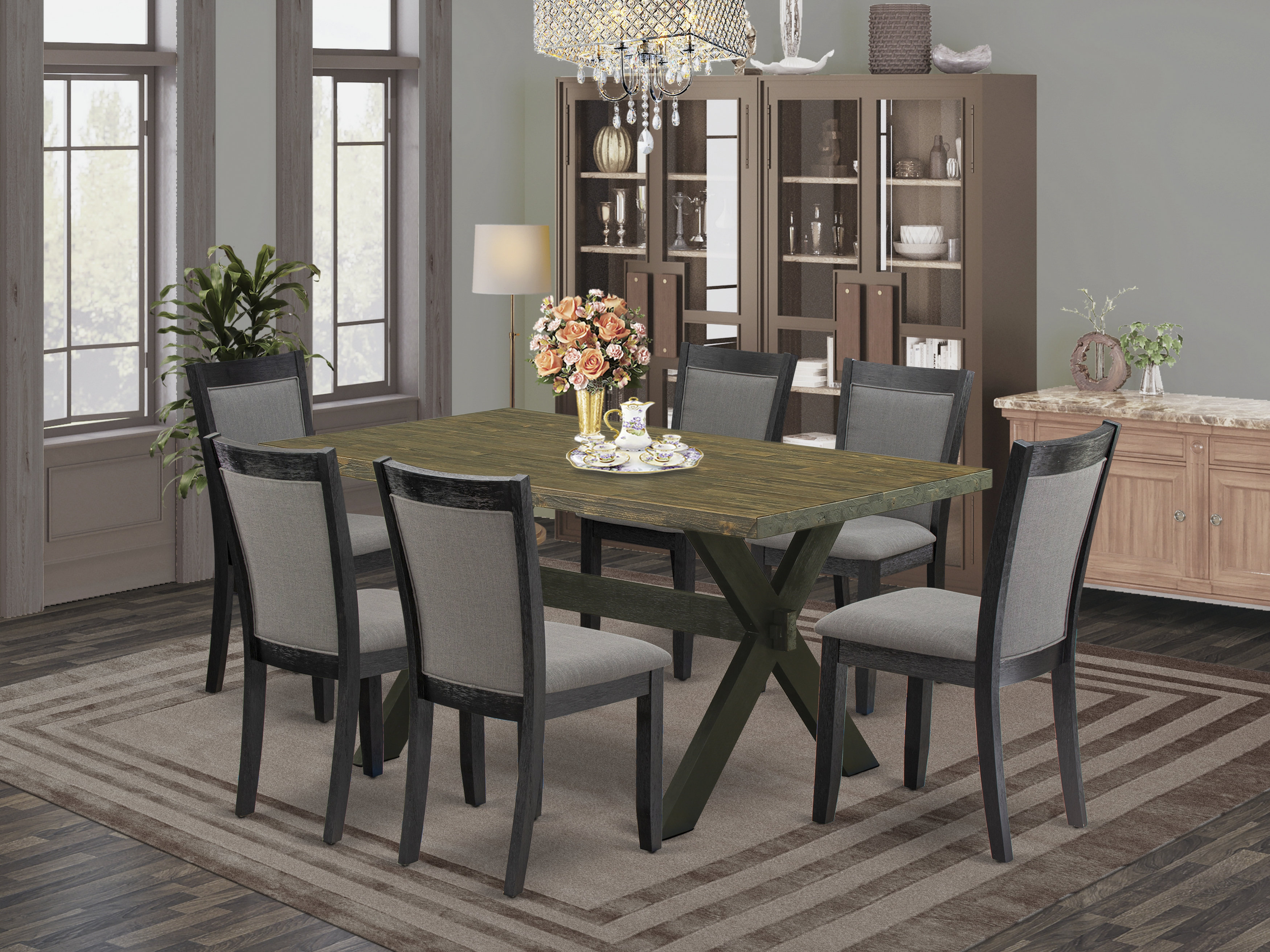 Gracie Oaks Distressed Jacobean Finish Solid Wood Top Dining Table with ...