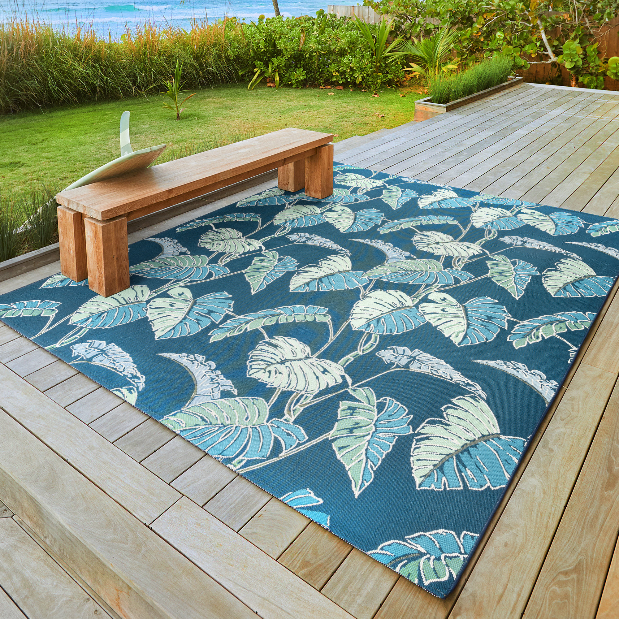 Gertmenian Reyn Spooner Kona Coast Kukui Blue/Green Tropical Leaf ...