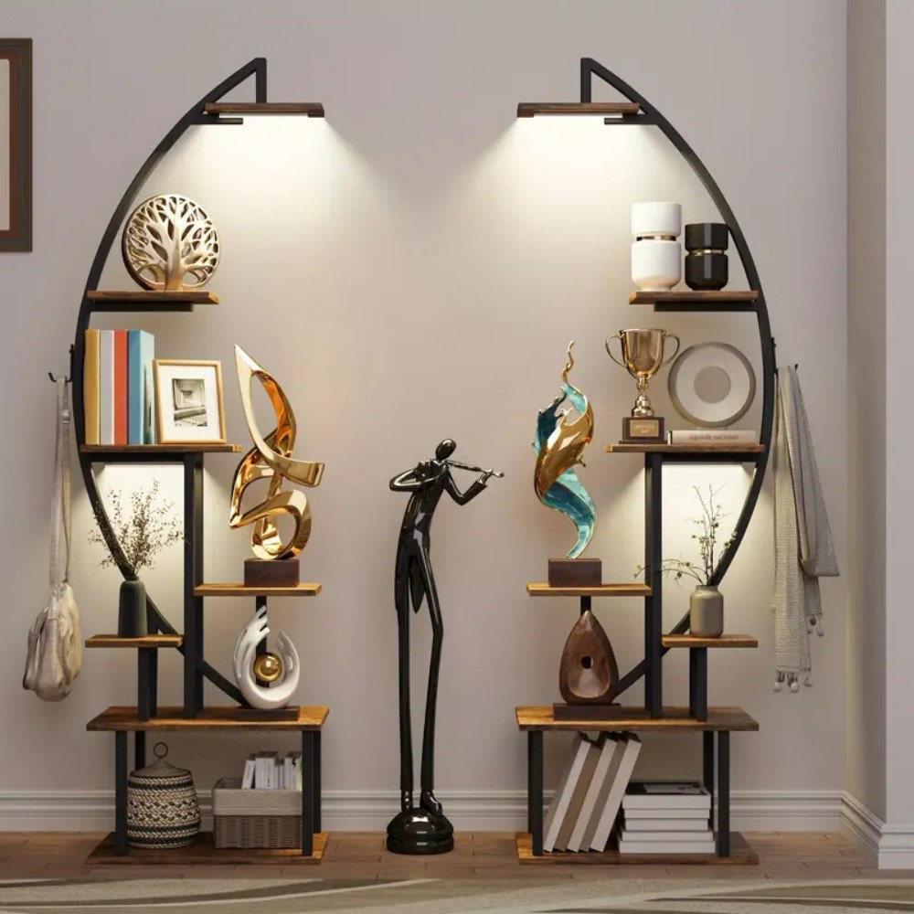 17 Stories 65.6'' Tall Display Rack With Lights, 2Pcs Ladder Storage ...