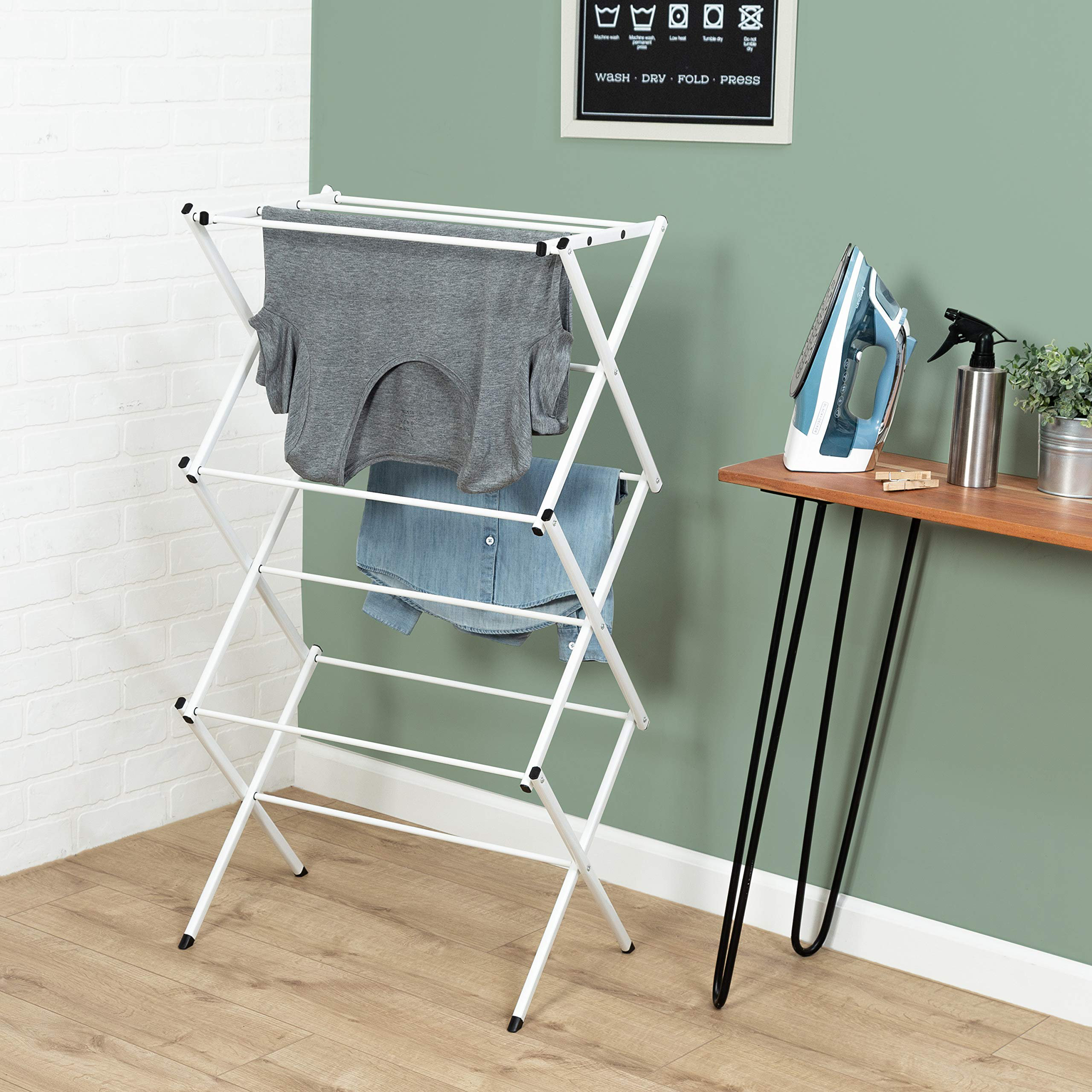 Brayden Studio Compact Folding Metal Clothes Drying Rack White ...