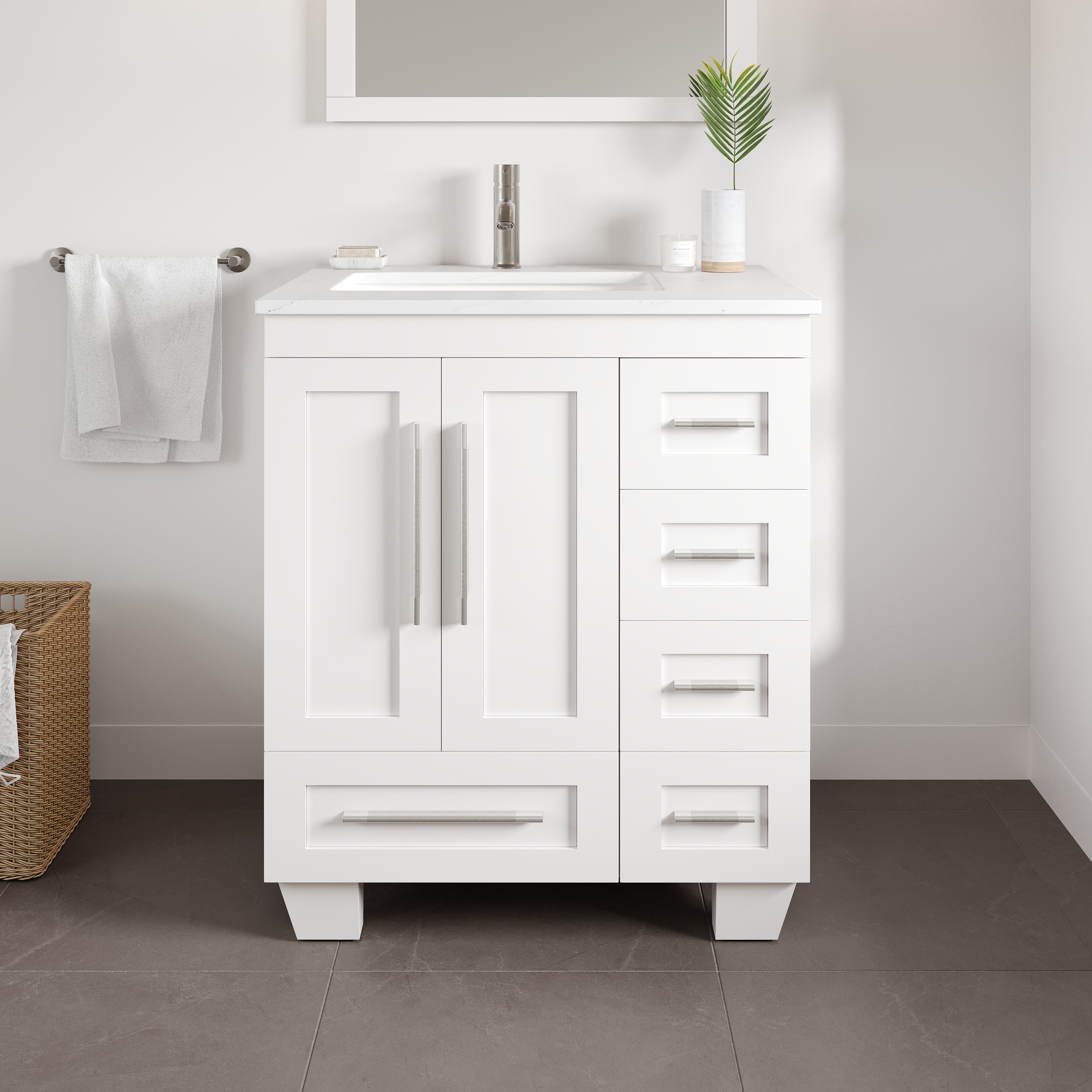 Ebern Designs Tuley 28 In. White Single Sink Bath Vanity With Carrara ...