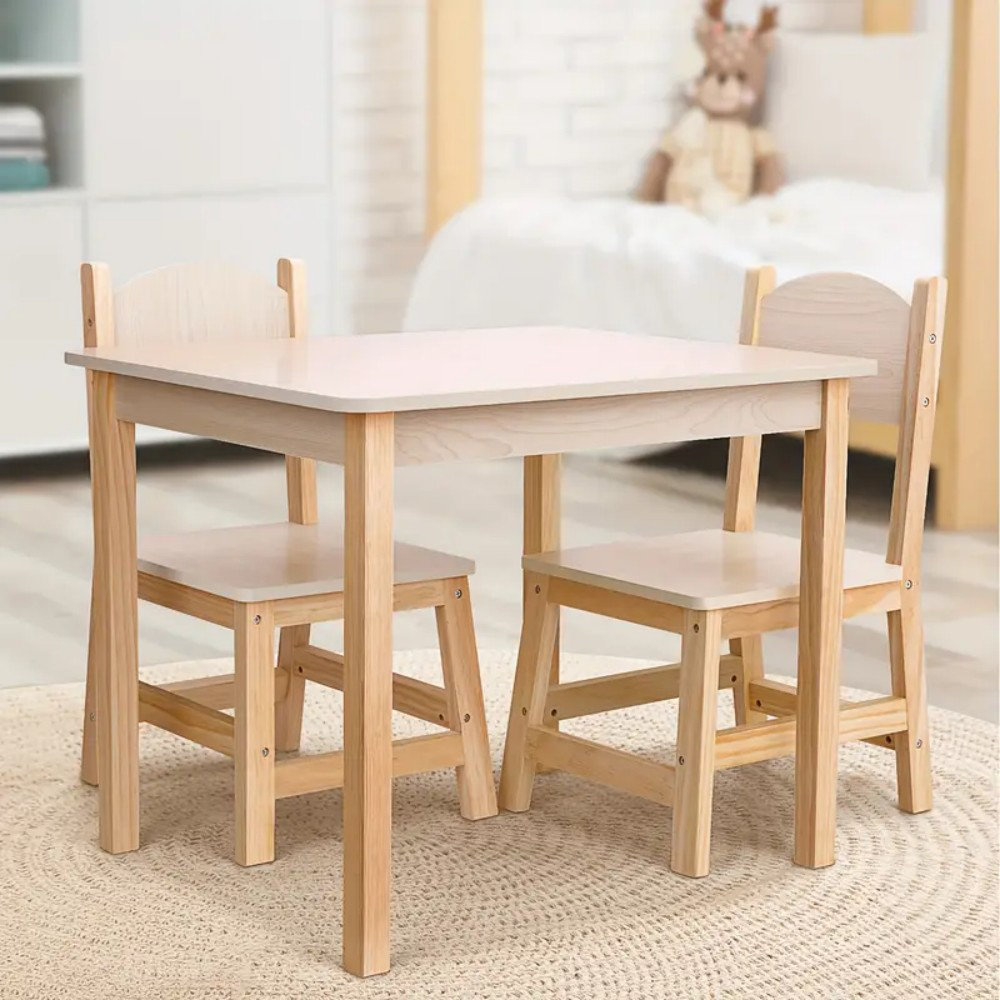 Harriet Bee All Wood Kids Table And Chairs Set, Natural, Sturdy, Doesn ...