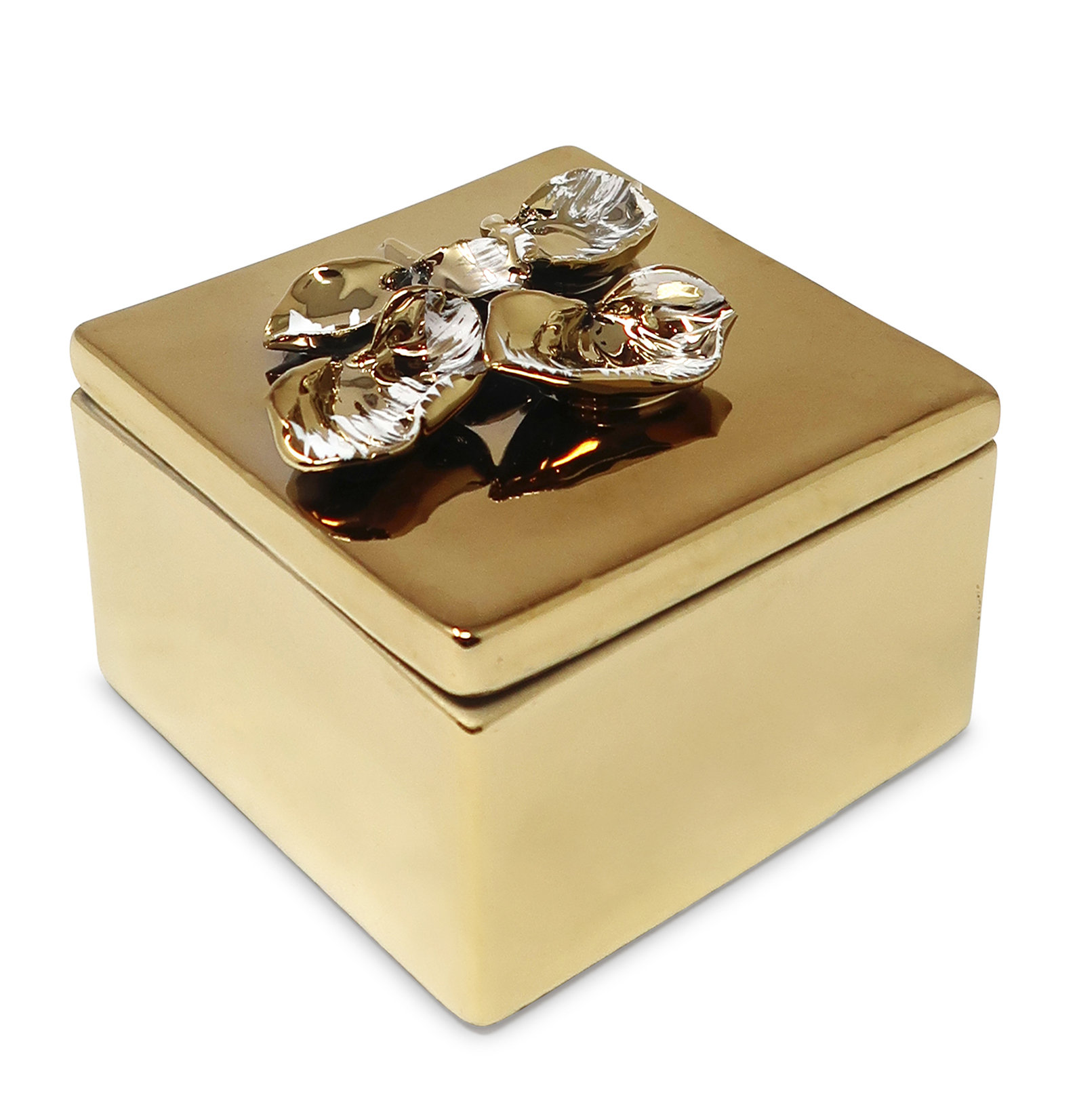 House of Hampton Square Gold Decorative Box With Flower Design Lid ...