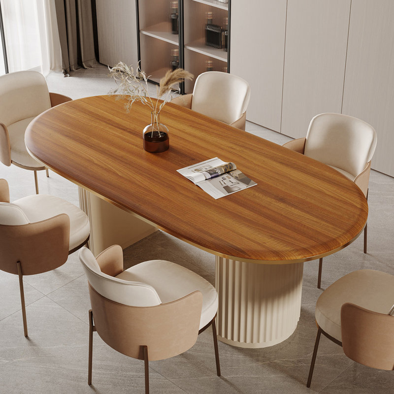 Latitude Run® Erlene 71" Mid-Century Modern Oval Dining Table with wood ...