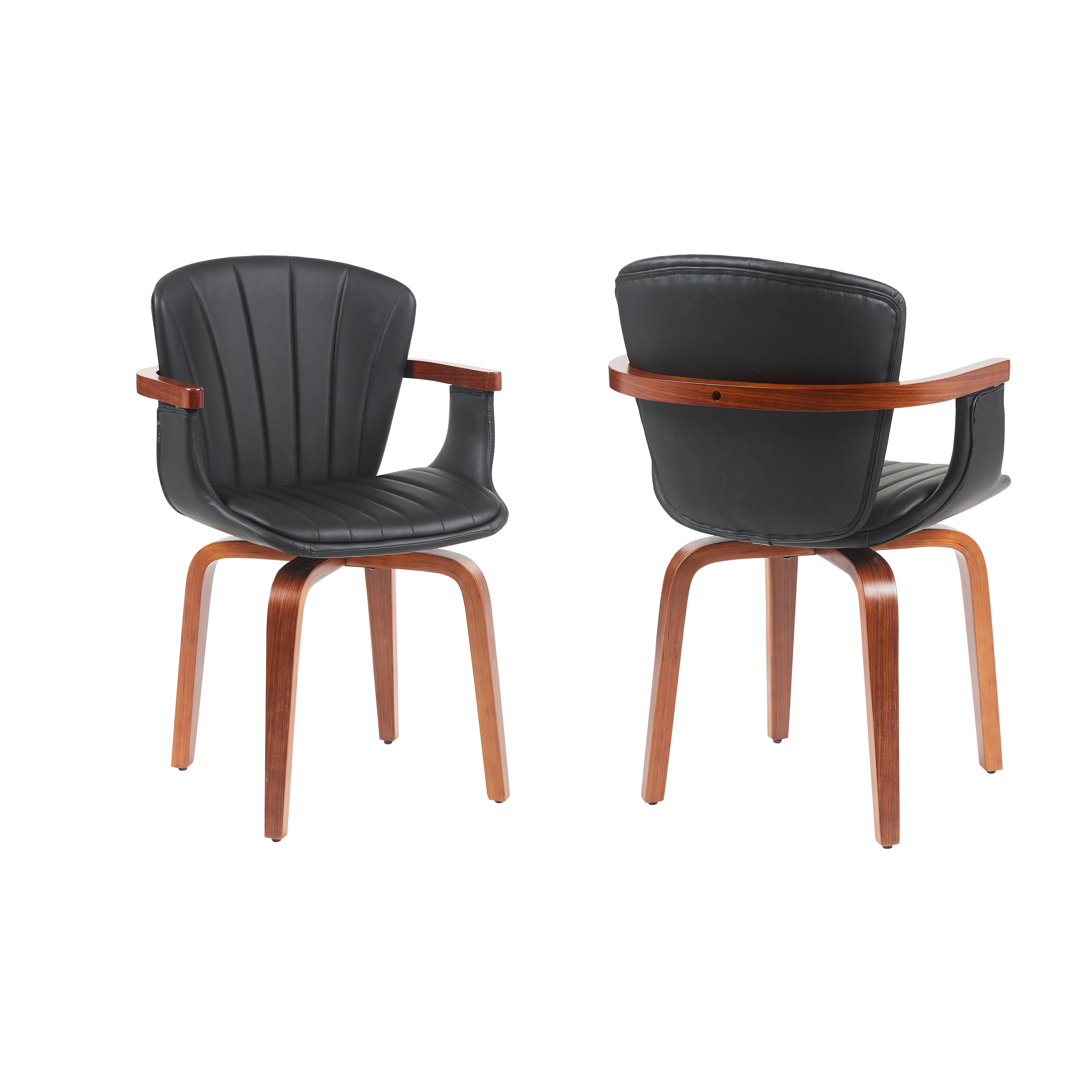 George Oliver Set of 2 Mid-Century Bentwood Swivel Dining Chairs, PU ...