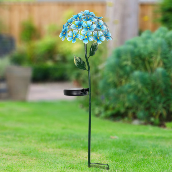 Exhart Solar Metal Hydrangea Garden Stake with Twenty-Six LED Lights, 7 ...