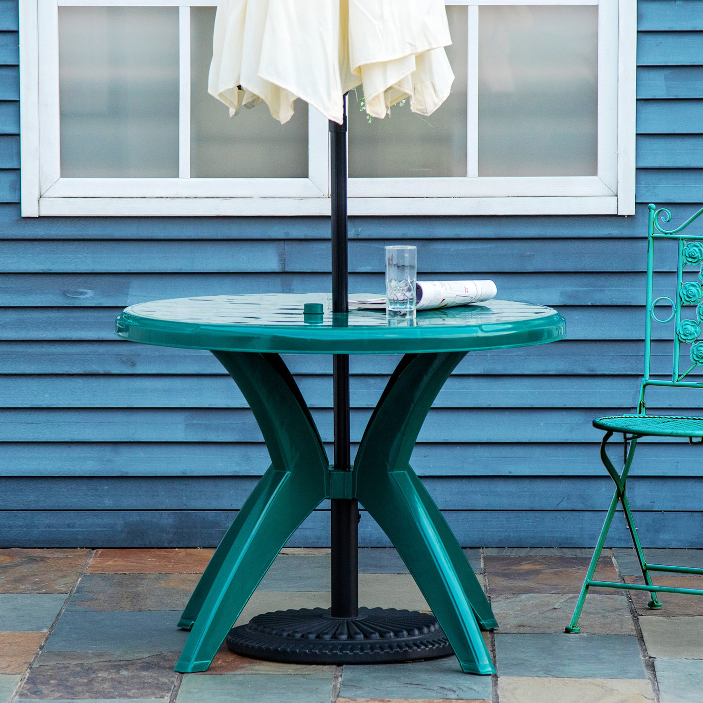 George Oliver Dia Round Patio Table With Umbrella Hole, Outdoor Bistro ...