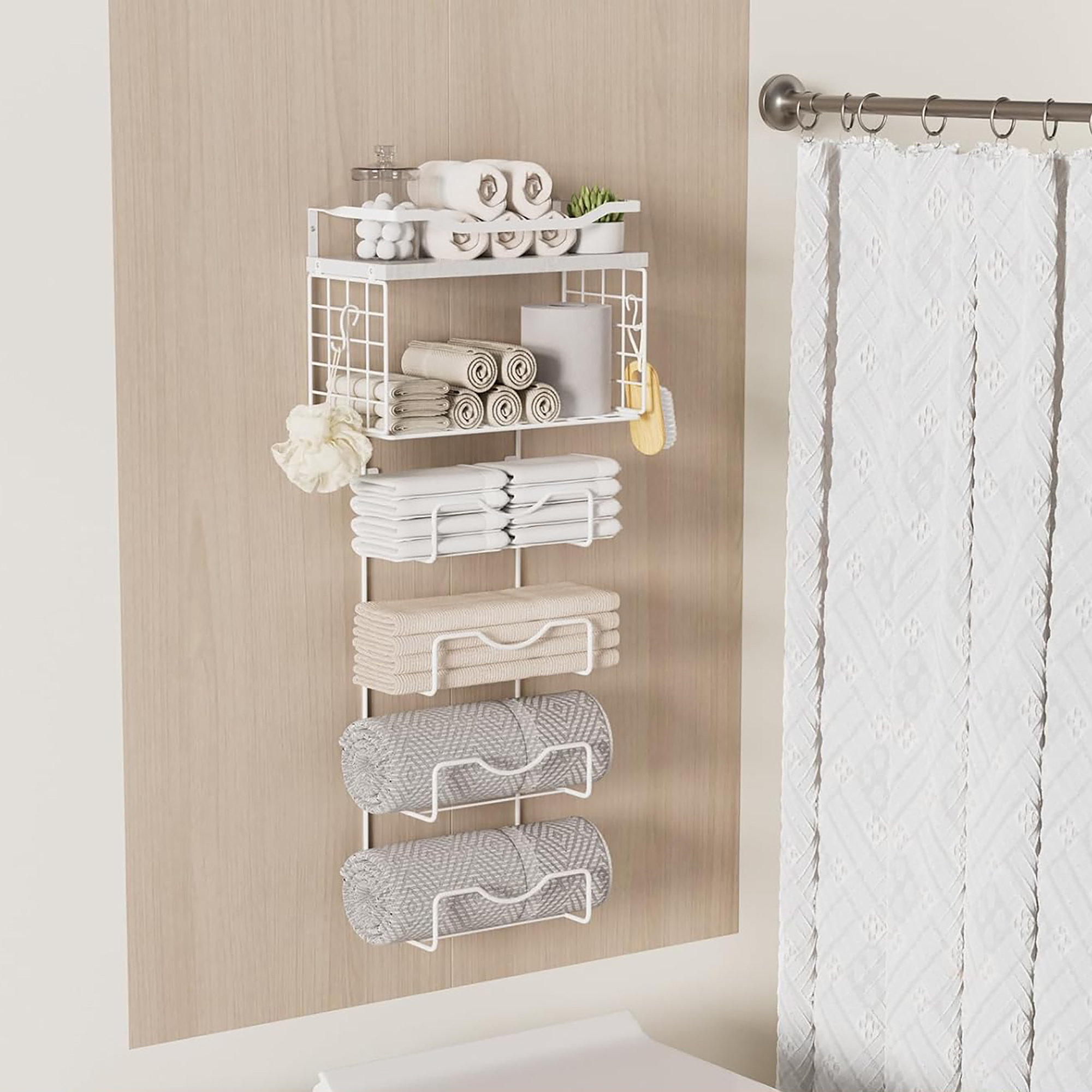 PSWY 6 Tier Wall Mounted Bathroom Towel Rack with Floating Shelves ...