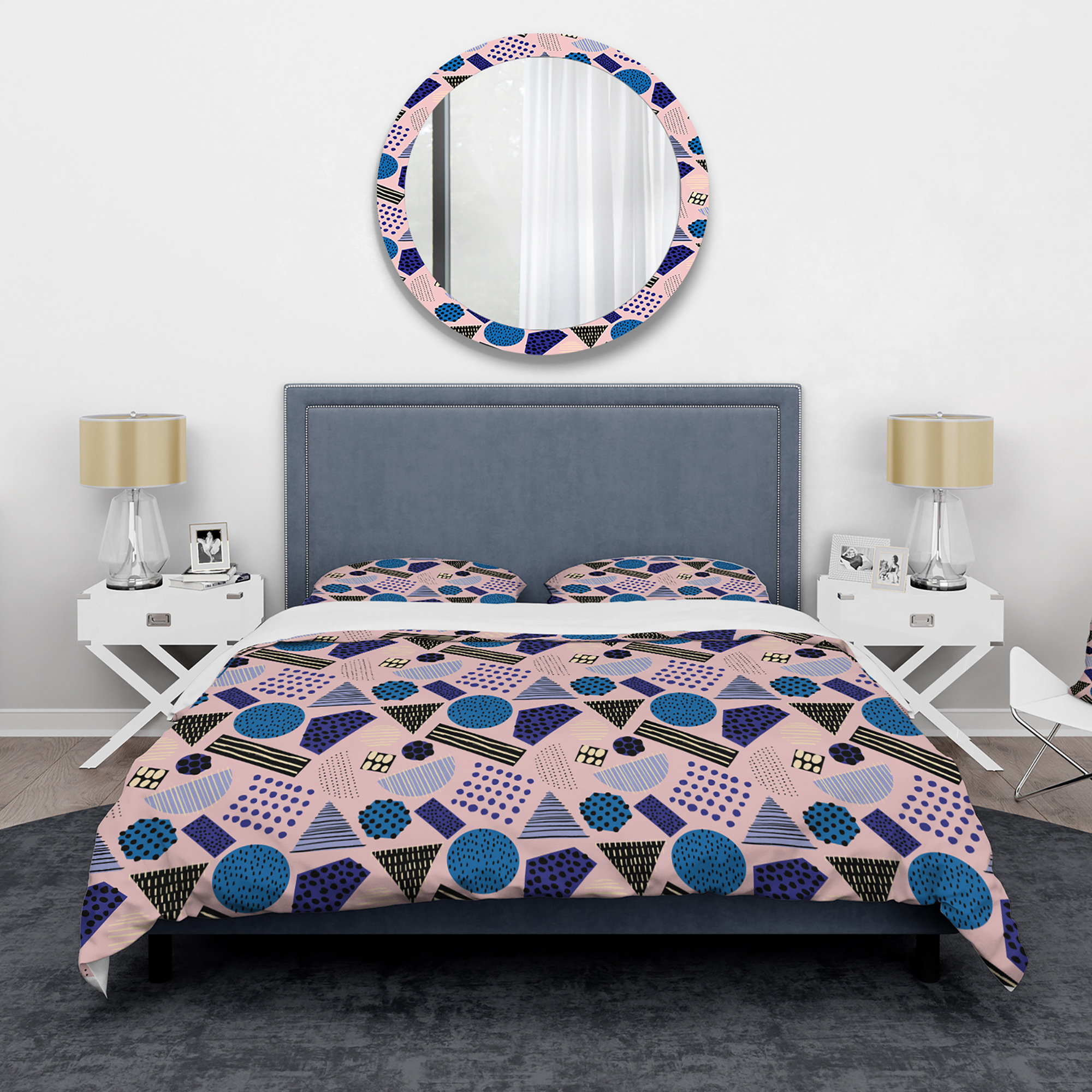 Design Art Blue Geometric On Pink I - Modern Duvet Cover Set ...