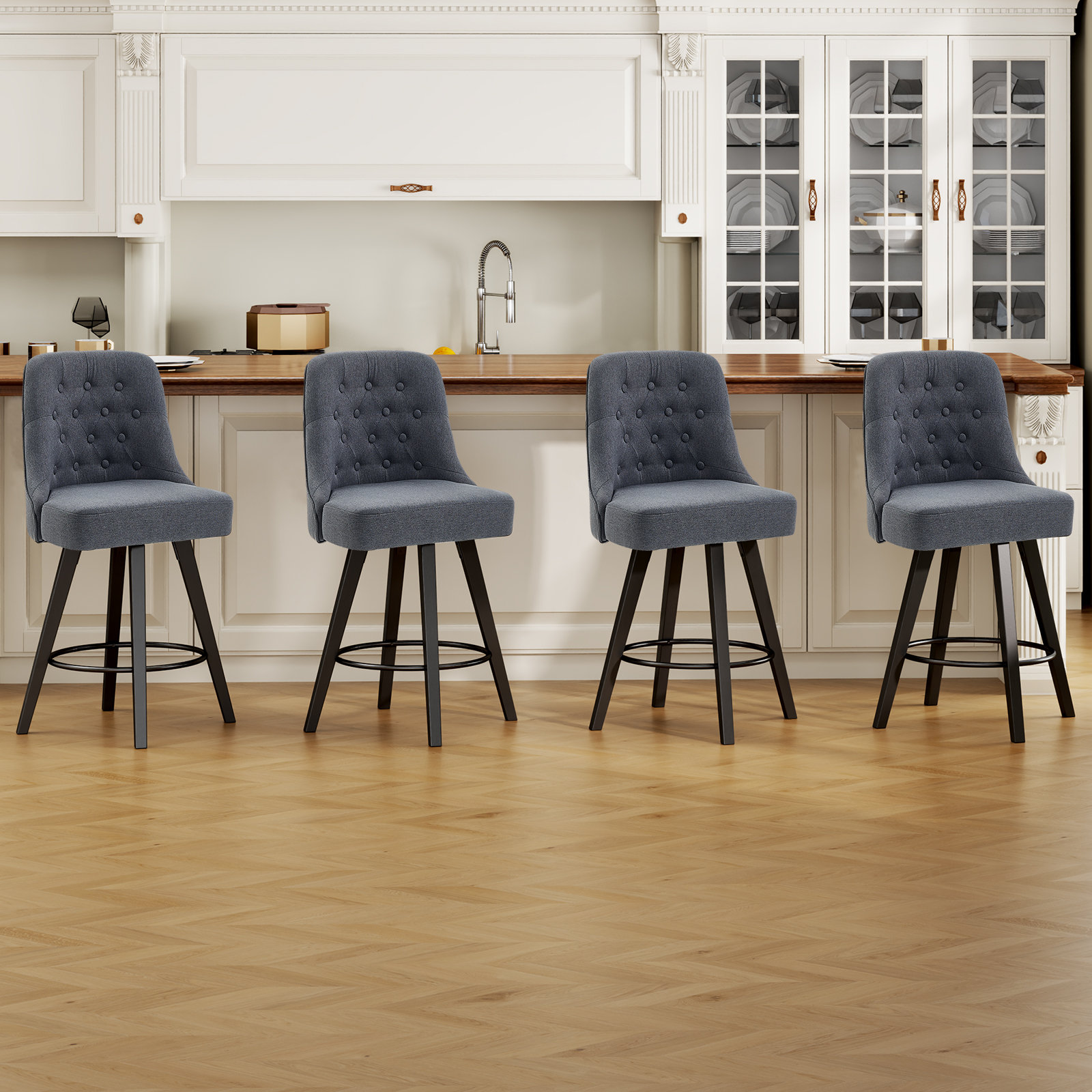 George Oliver Swivel Bar Stools, 26'' Upholstered Counter Stool with ...