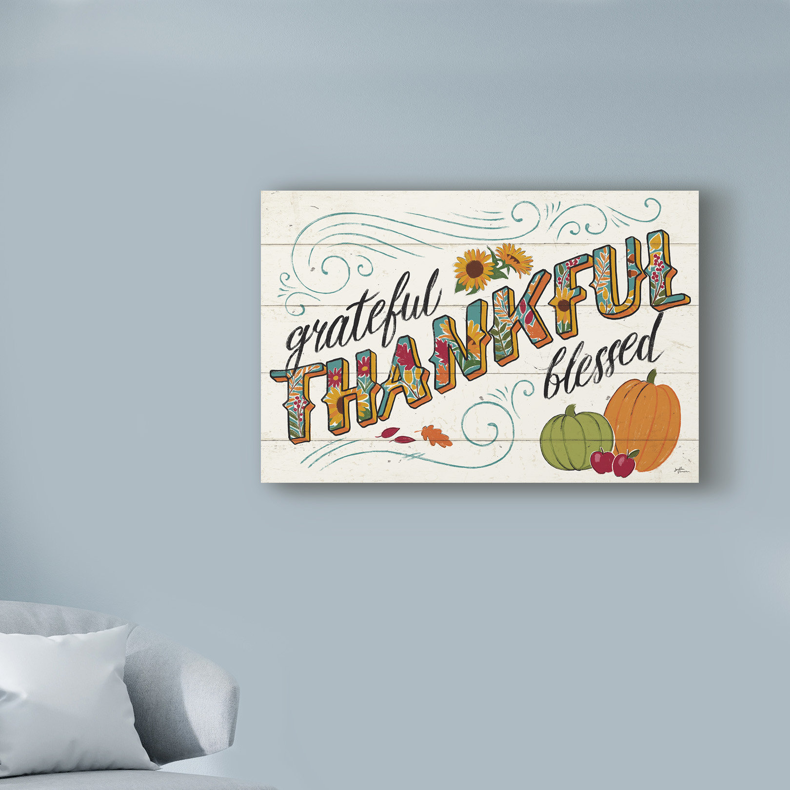 East Urban Home 'Thankful I White' Acrylic Painting Print on Wrapped ...