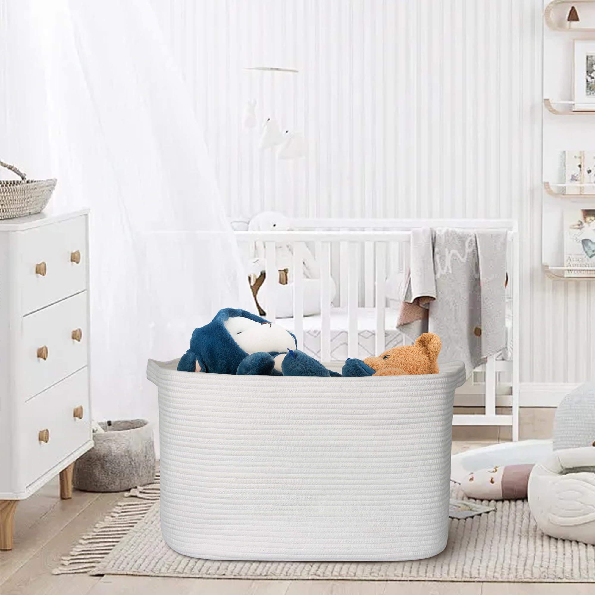 Hokku Designs Extra Large White Storage Basket, 23.6" X 17" X 12 ...