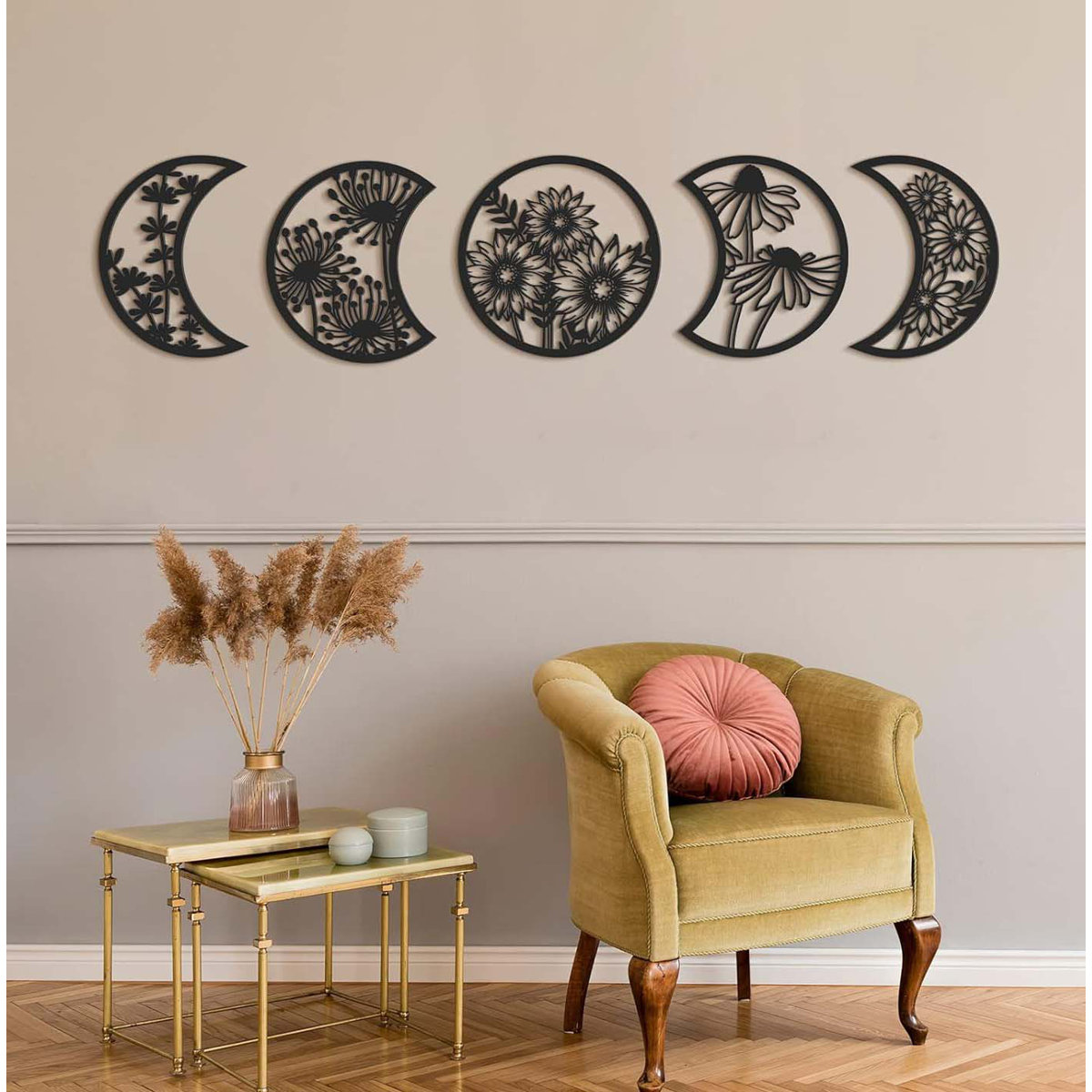Lark Manor™ 5 Pieces Moon Phase Wall Decor Boho Hanging Moon Phase ...