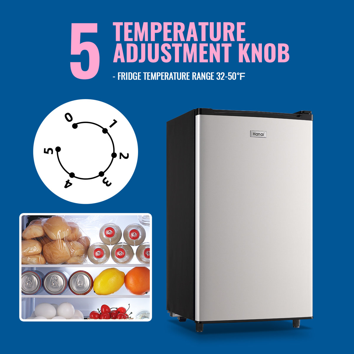 WANAI 3.2 Cubic Feet Mini Fridge Small Refrigerator for Dorm College ...