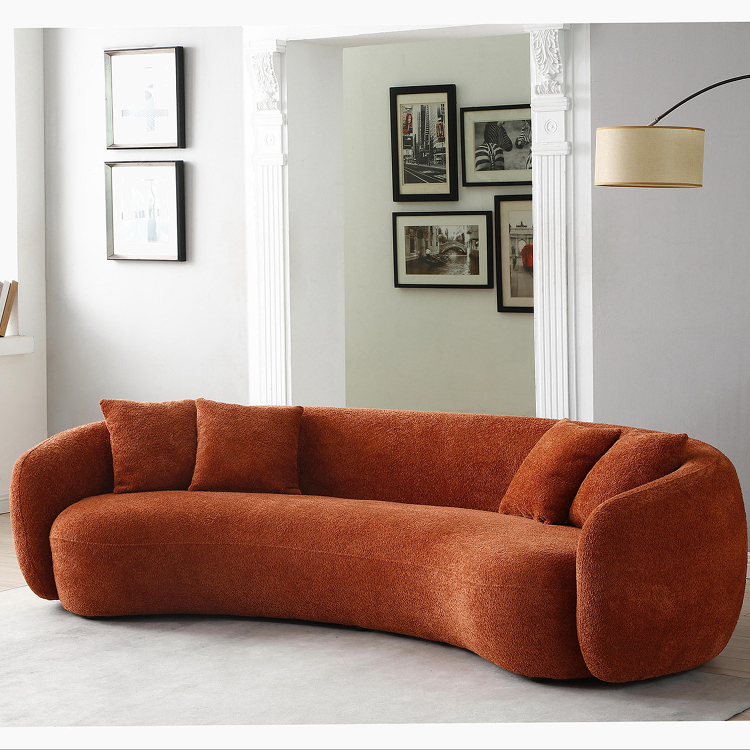 Orren Ellis 102'' Boucle Sofa Modern Sectional Half Moon Leisure Couch ...