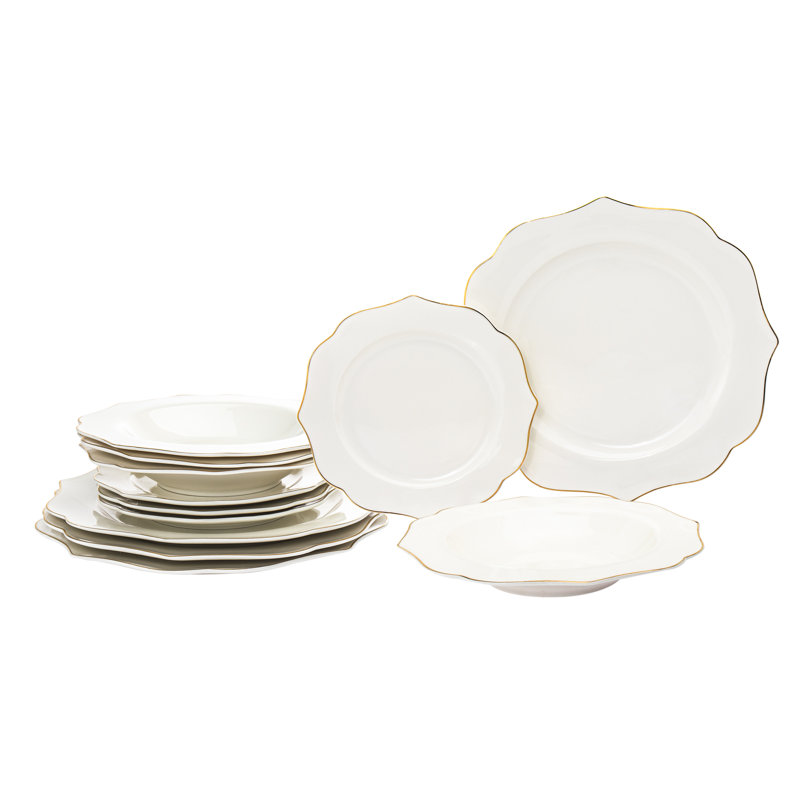 Godinger Silver Art Co Arendale Gold Rim 12 Piece New Bone China ...