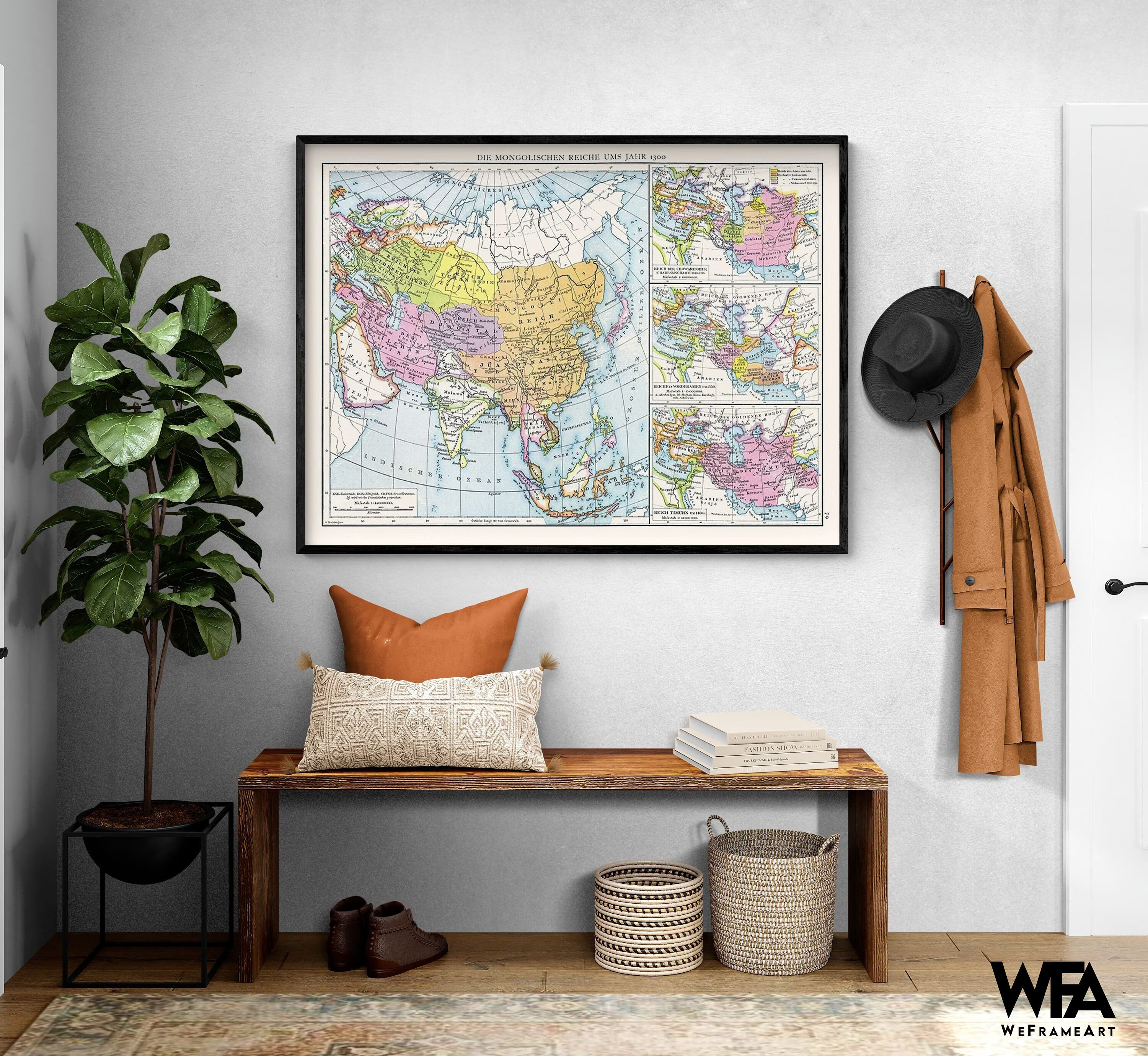 WeFrameArt Mongol Empires 1300 Asia - Droysen 1886, Framed Asian Map ...