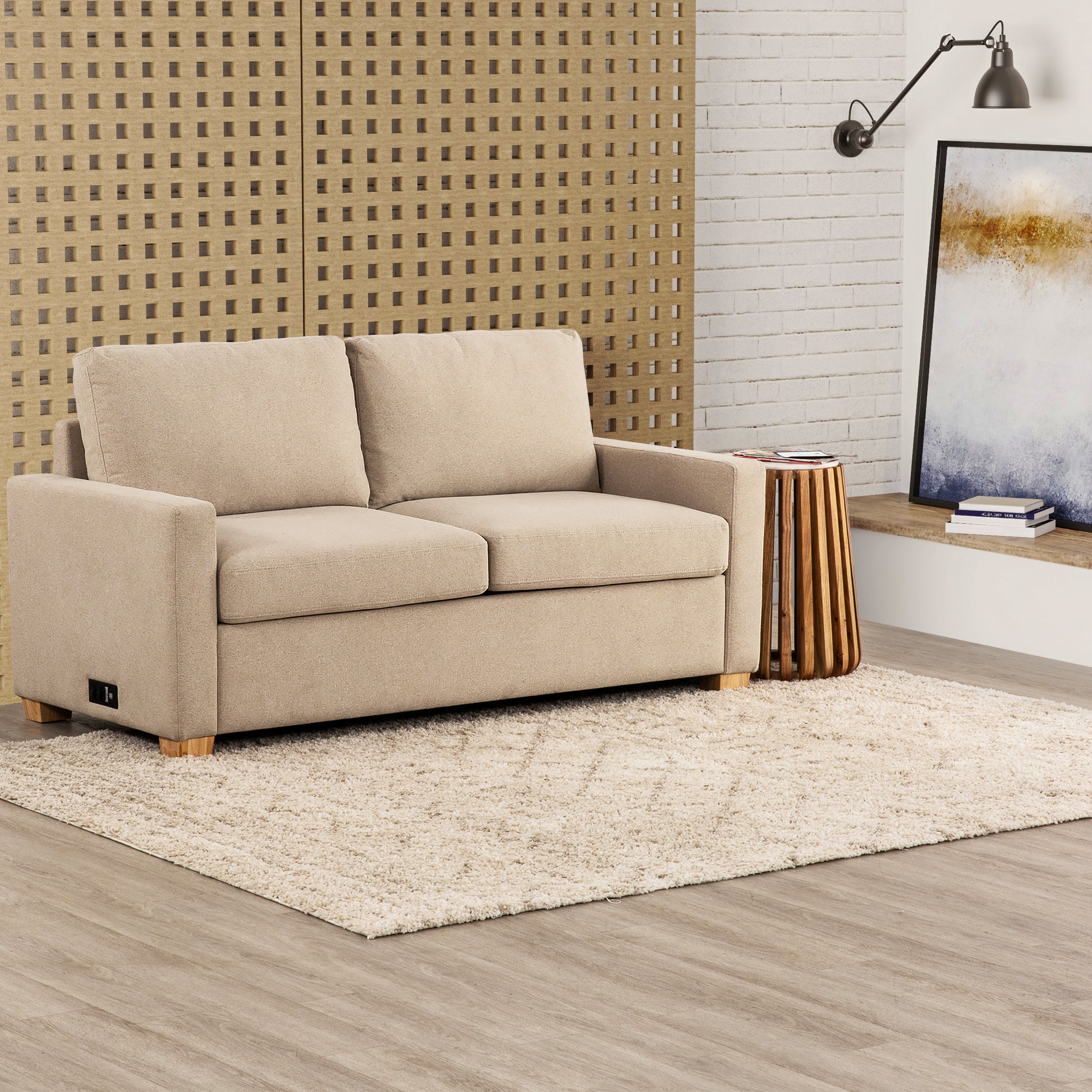 Wade Logan® Bohumir Beige 73 in. Convertible Full Sleeper Sofa with USB ...
