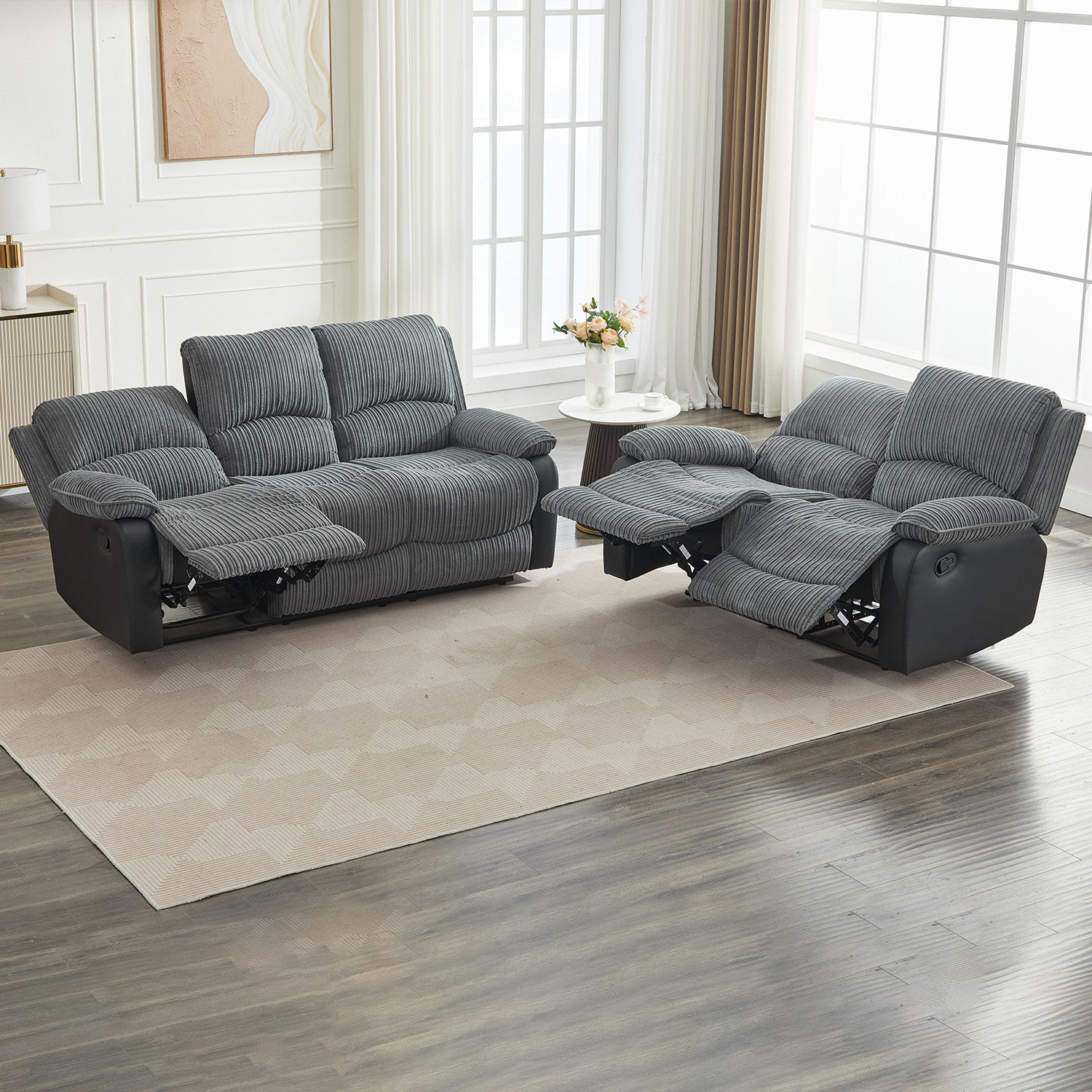 Brayden Studio Reclining Sofa Sectional Recliner Plush Corduroy Couches ...