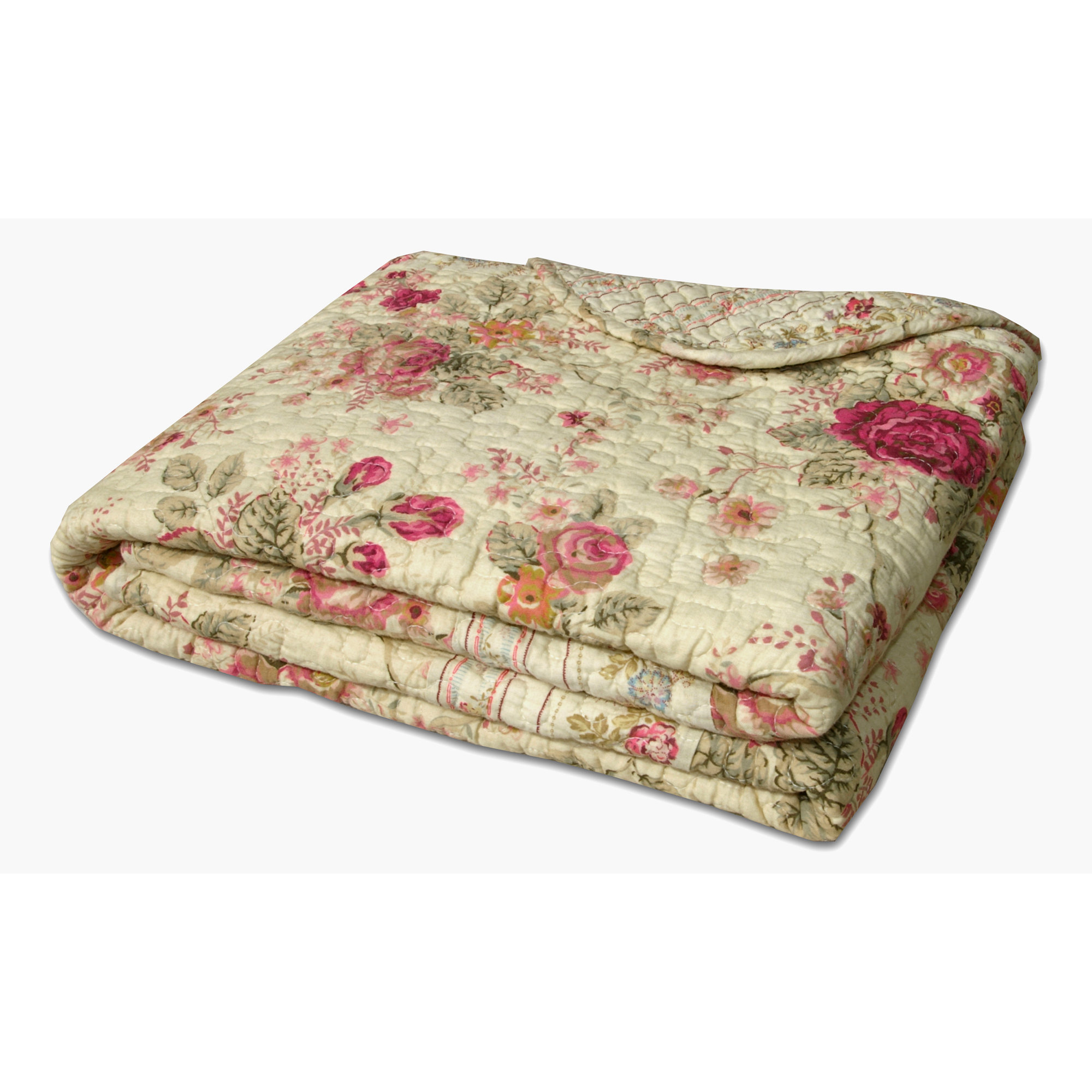 Greenland Home Fashions Antique Rose Quilted Reversible Cotton Throw ...
