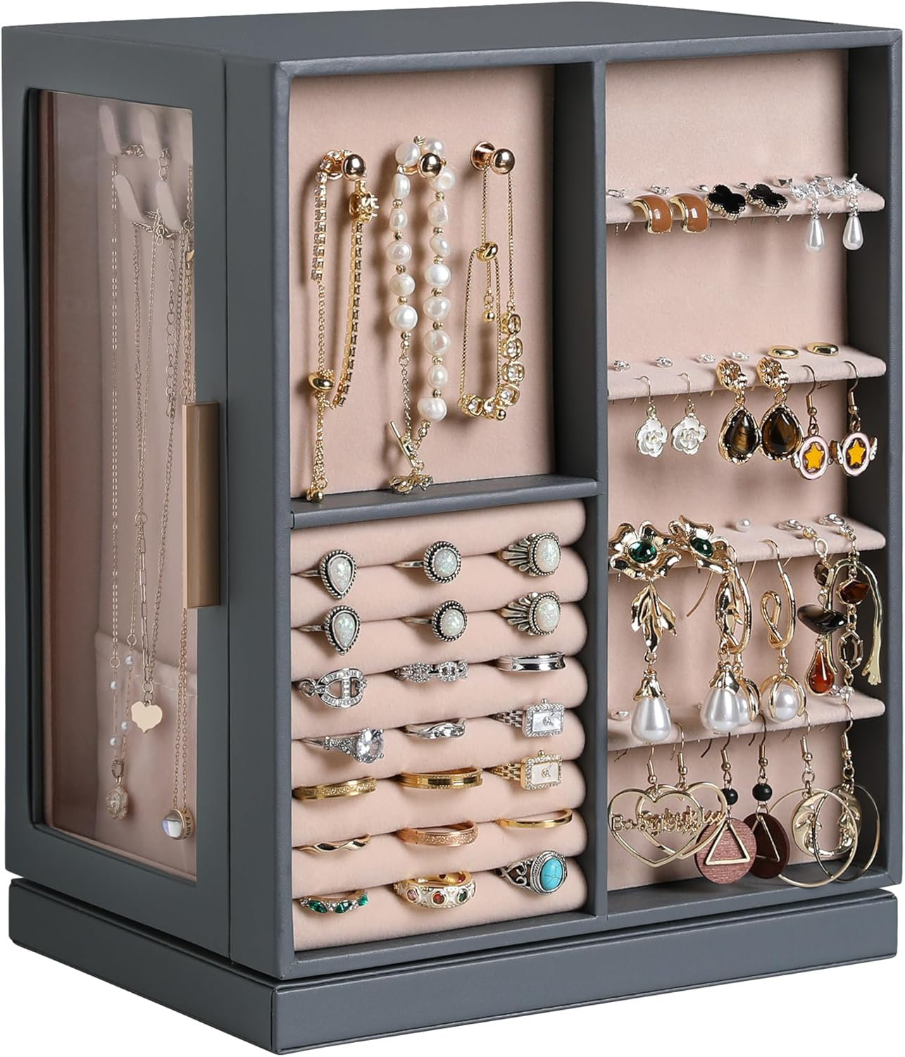 Mercer41 360° Rotating Jewelry Box,PU Leather Jewelry Organizer with 6 ...