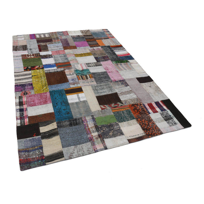 Lofy Grey Patchwork Wool Handmade Area Rug | Wayfair