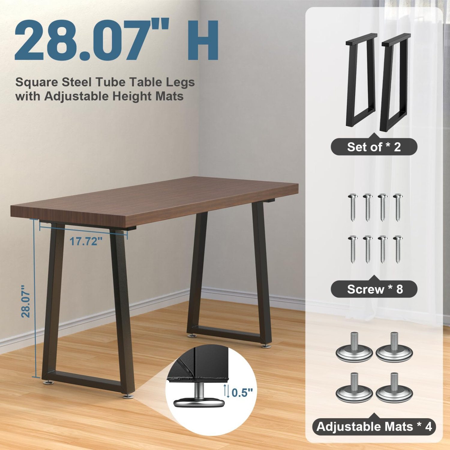 Symple Stuff Heavy Duty 28" Black Steel Metal Trapezoid Table Legs ...