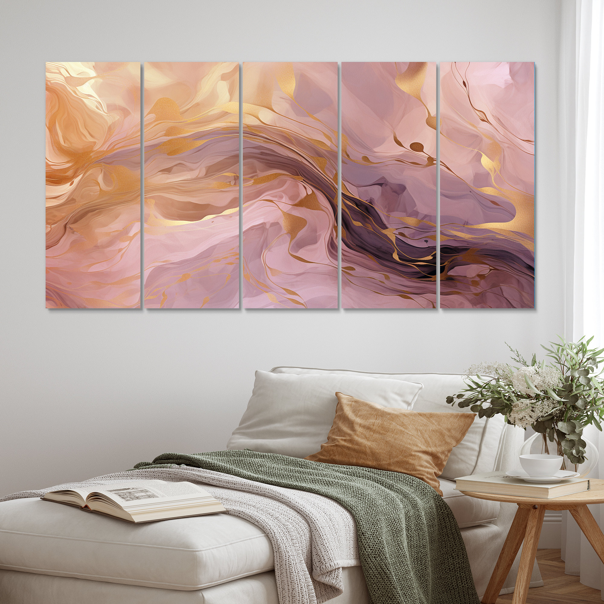 Everly Quinn Tender Liquid Vintage Pink Gold Waves - Abstract Shapes ...