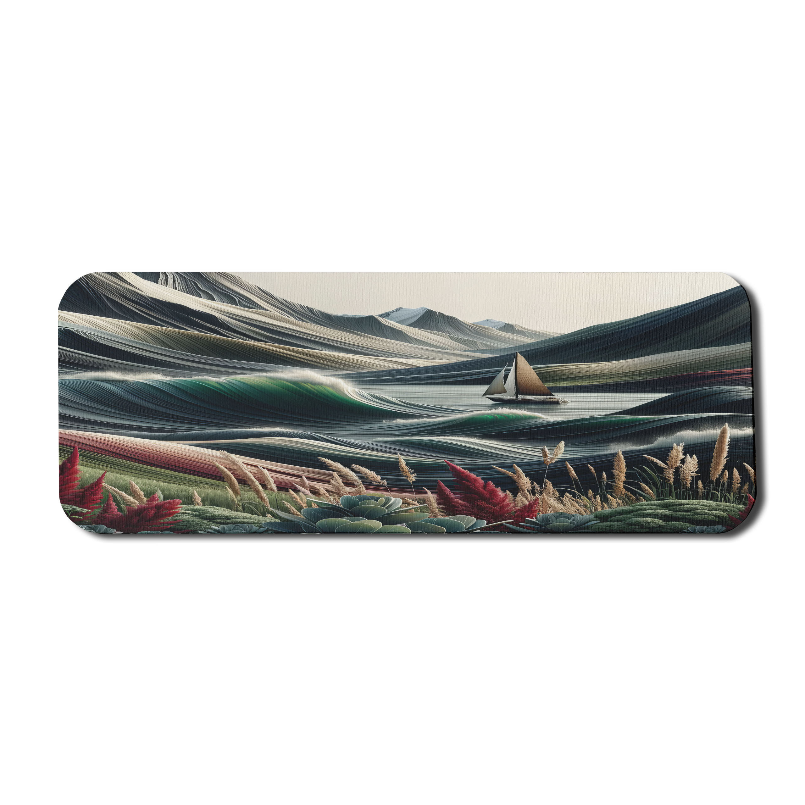 Mercer41 Nautical Gaming Mouse Pad Surreal Waves Boho Botany 31" x 12 ...