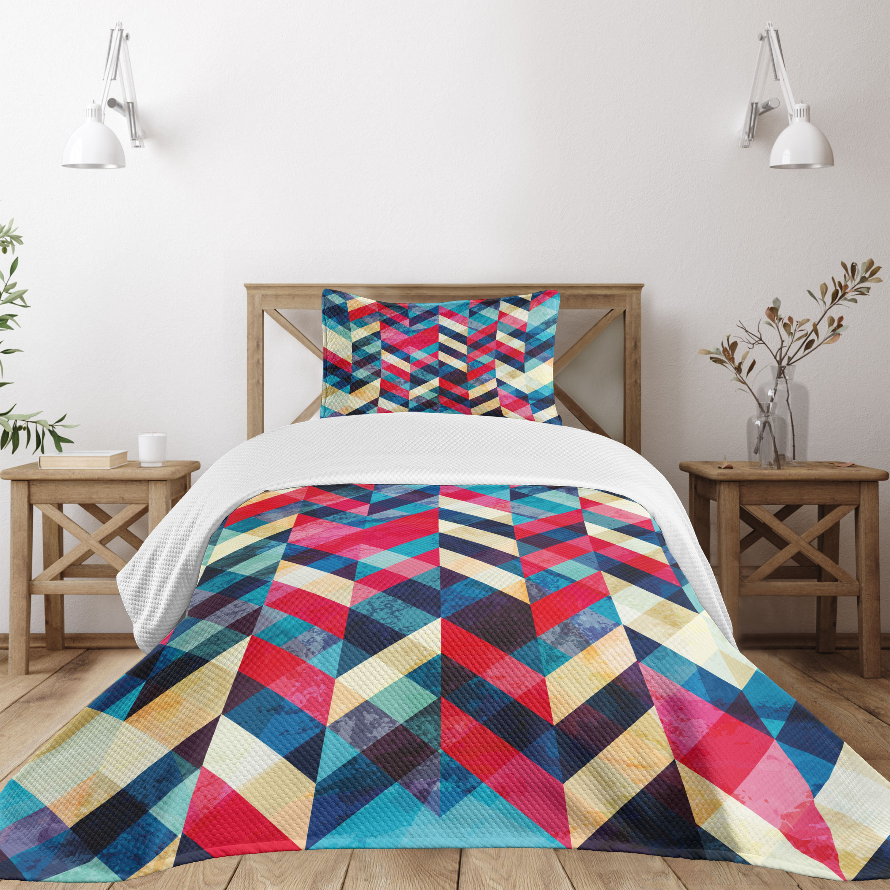 Ambesonne Chevron Bedspread Set Downward Parallel Lines Multicolor ...