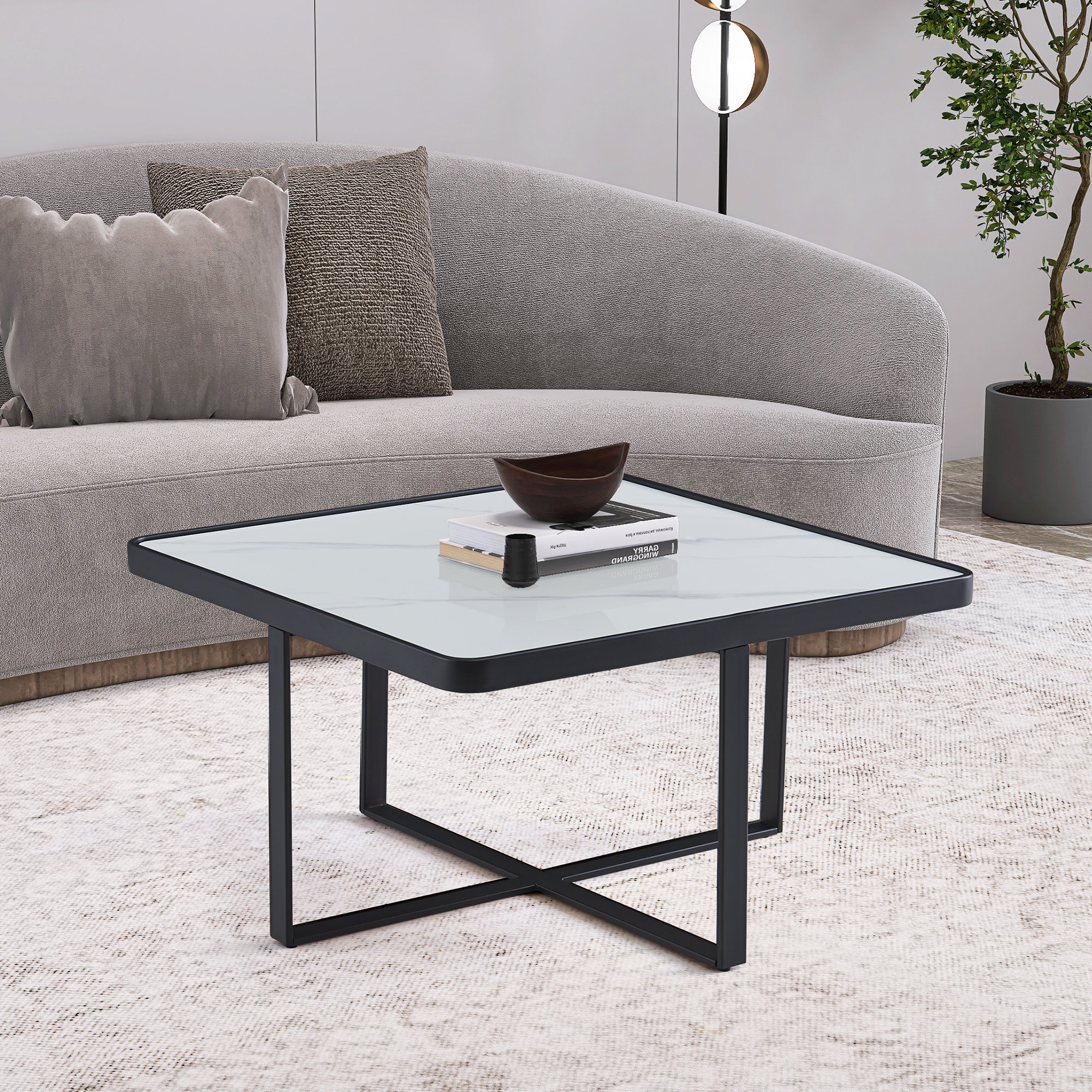 Wrought Studio Blaik Cross Legs Square Coffee Table with Sintered Stone ...