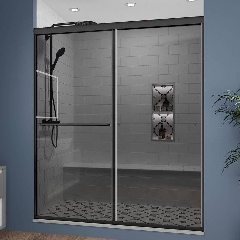ExBrite 56'' - 60'' W x 70'' H Double Sliding Door Frameless Shower ...
