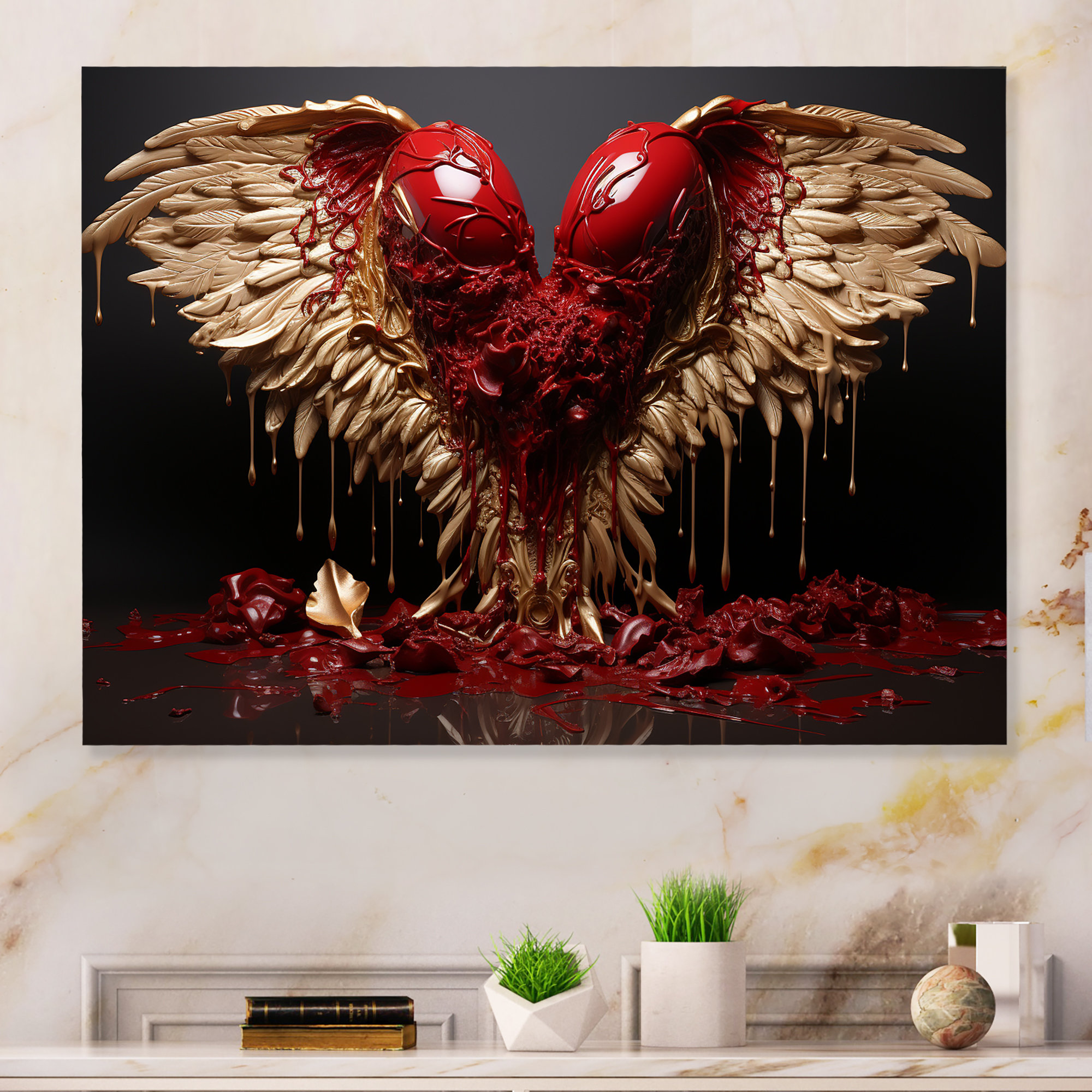 Trinx Royal Red And Gold Angel Wings I - Fantasy Metal Wall Art ...