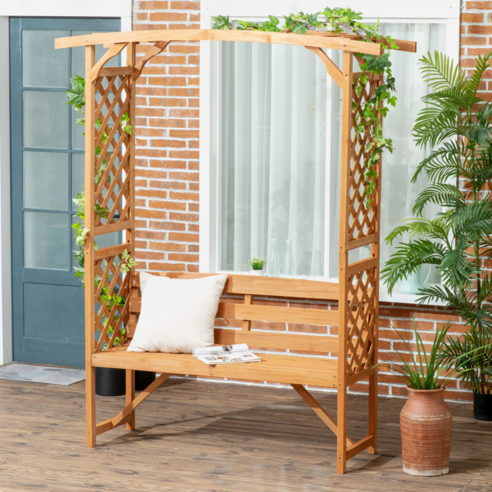 Red Barrel Studio® Outsunny Patio Garden Bench Arbor Arch With Pergola ...