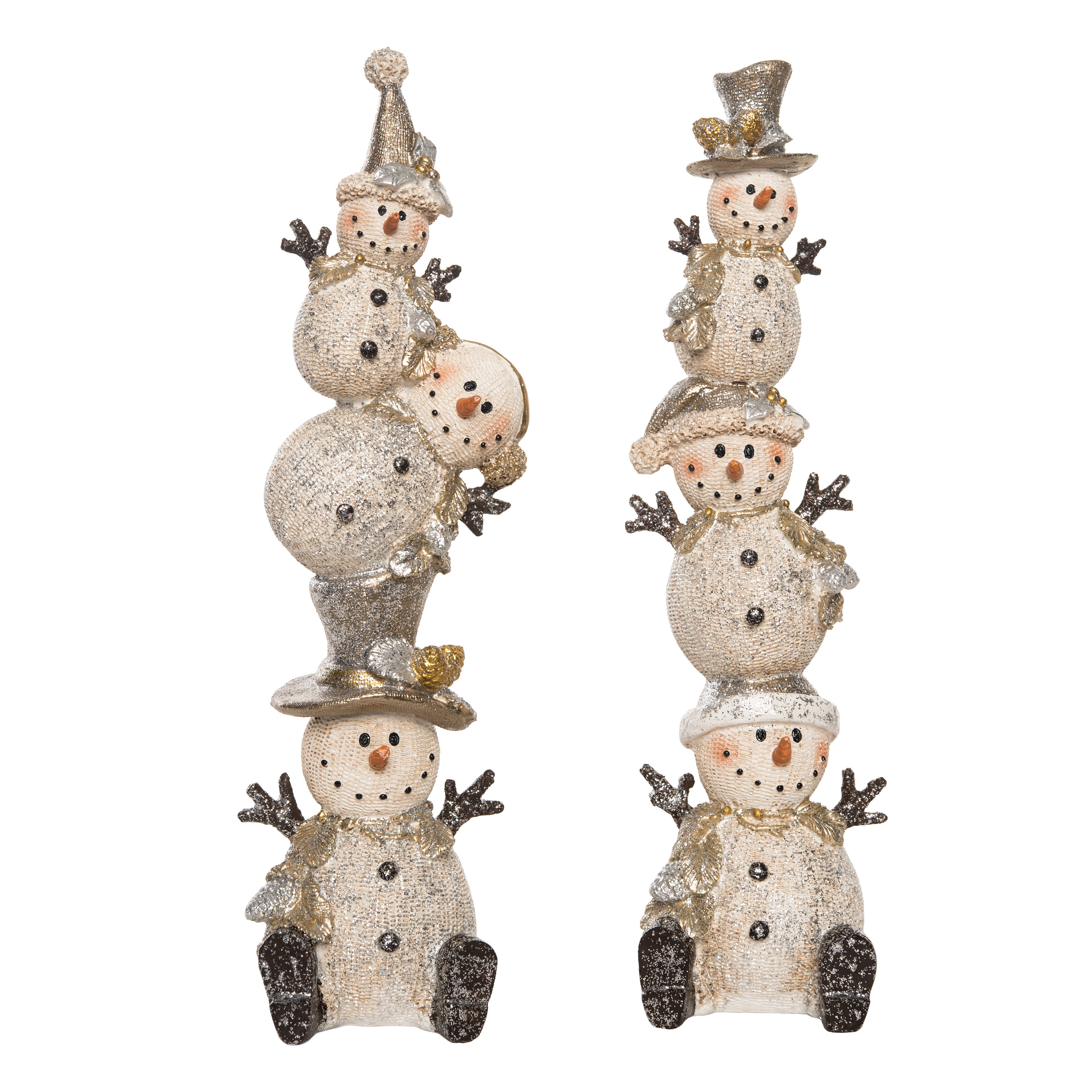 The Holiday Aisle® Christmas Resin Metallic Stacked Snowman Figurine ...