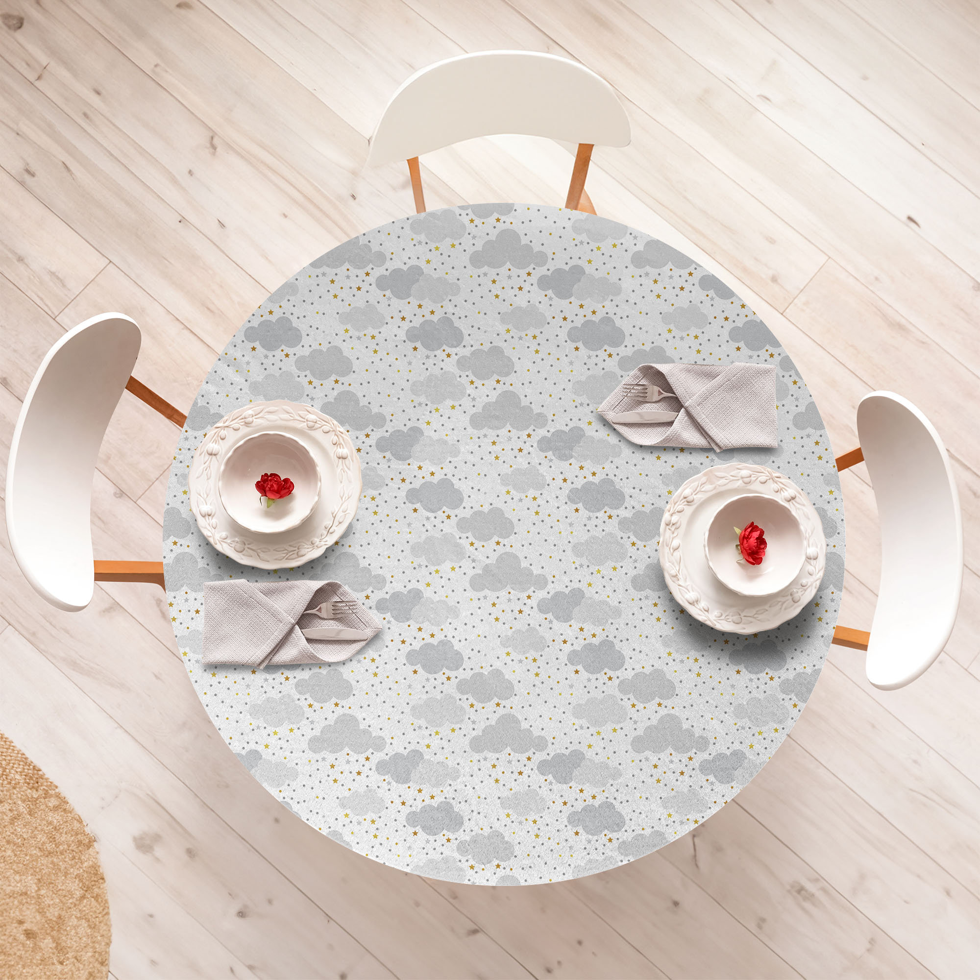 Bungalow Rose Clouds Fitted Round Tablecloth Diameter Pale Grey Pale ...