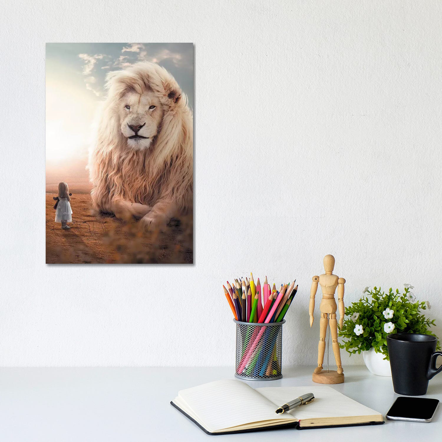 East Urban Home White Lion Girl by Zenja Gammer - Wrapped Canvas ...