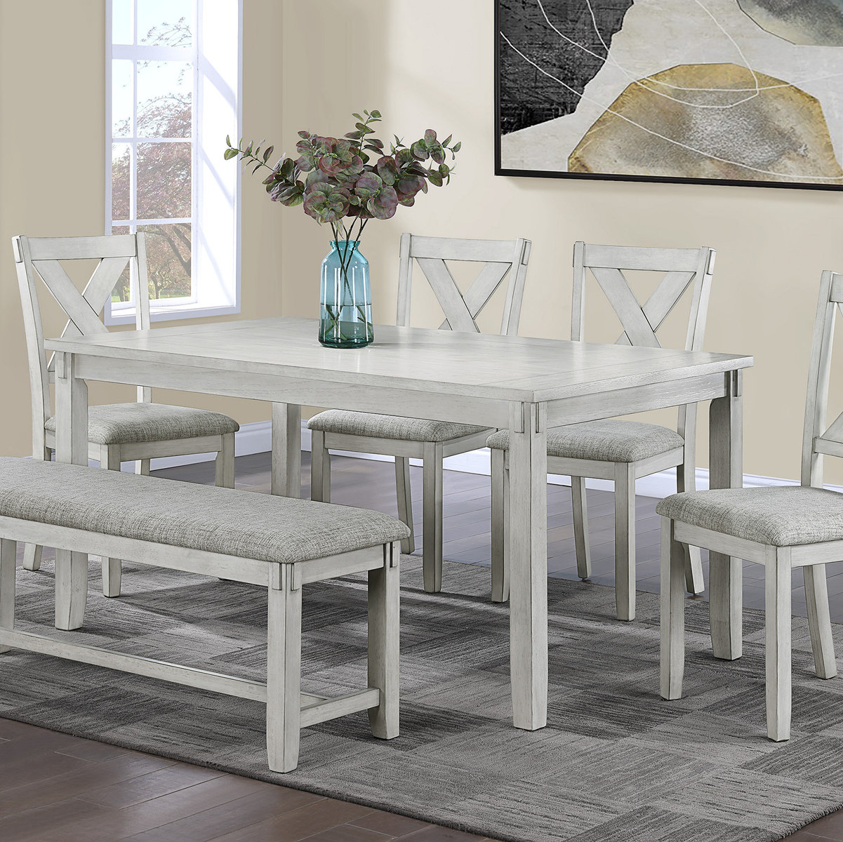 Gracie Oaks Rustic Farmhouse Transitional Pc Dining Set Rectangular ...