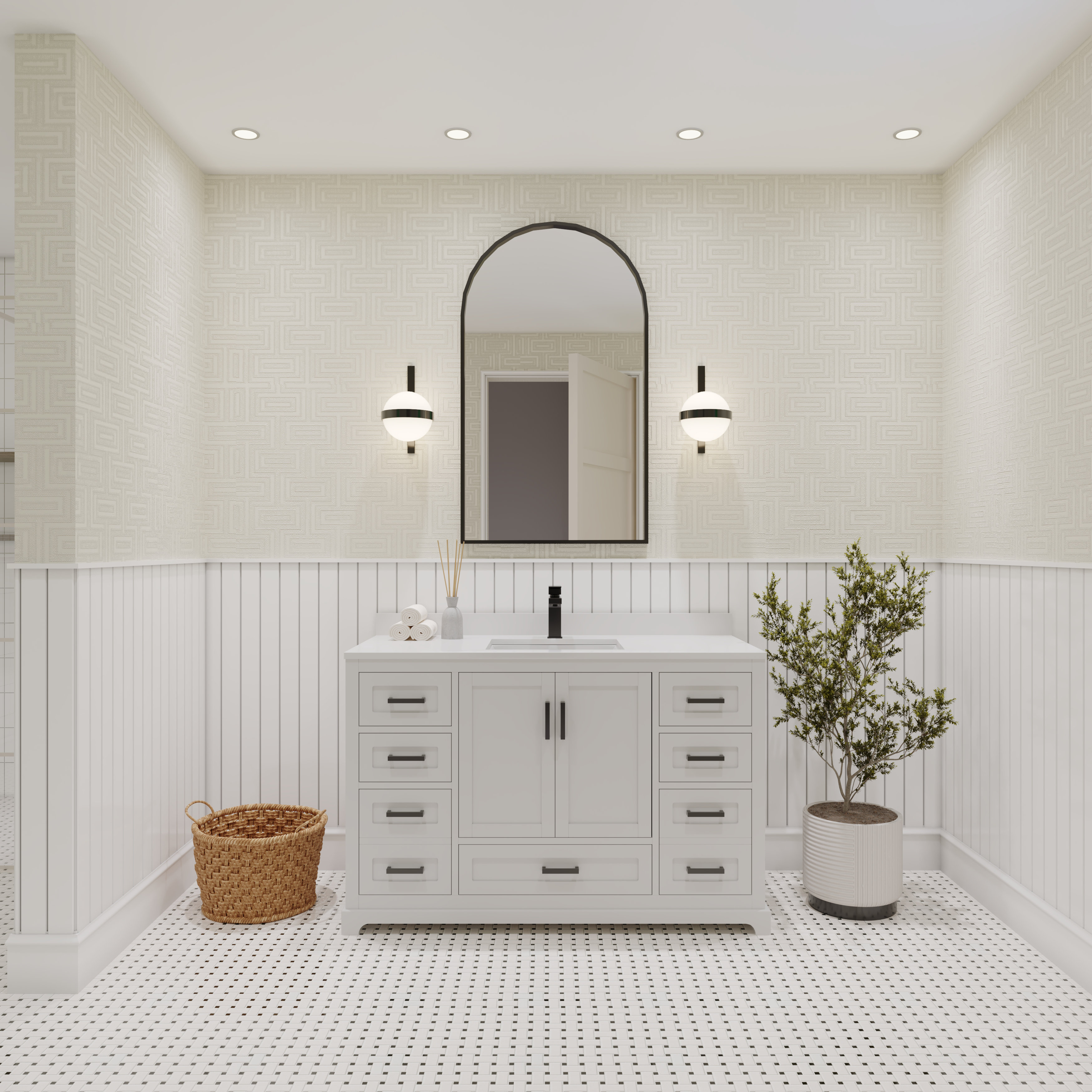 Ayna Decors Maya 48 In Bathroom Vanity Set With Quartz Countertop And ...