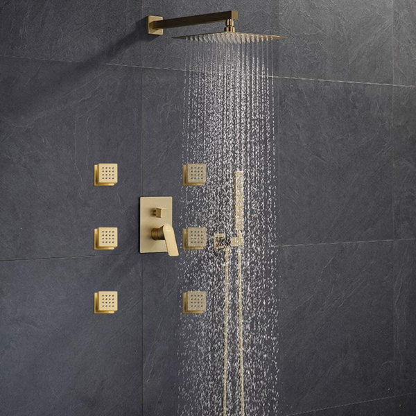 BathSelect Marseille Brushed Gold Wall Mount Thermostatic Massage ...