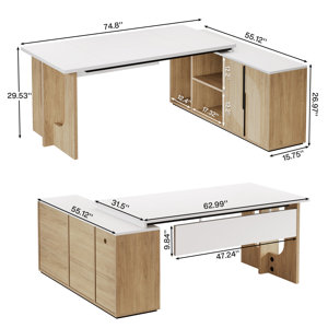 Latitude Run® 74.8" Executive Desk, Large Office Desk With Cabinet, L ...