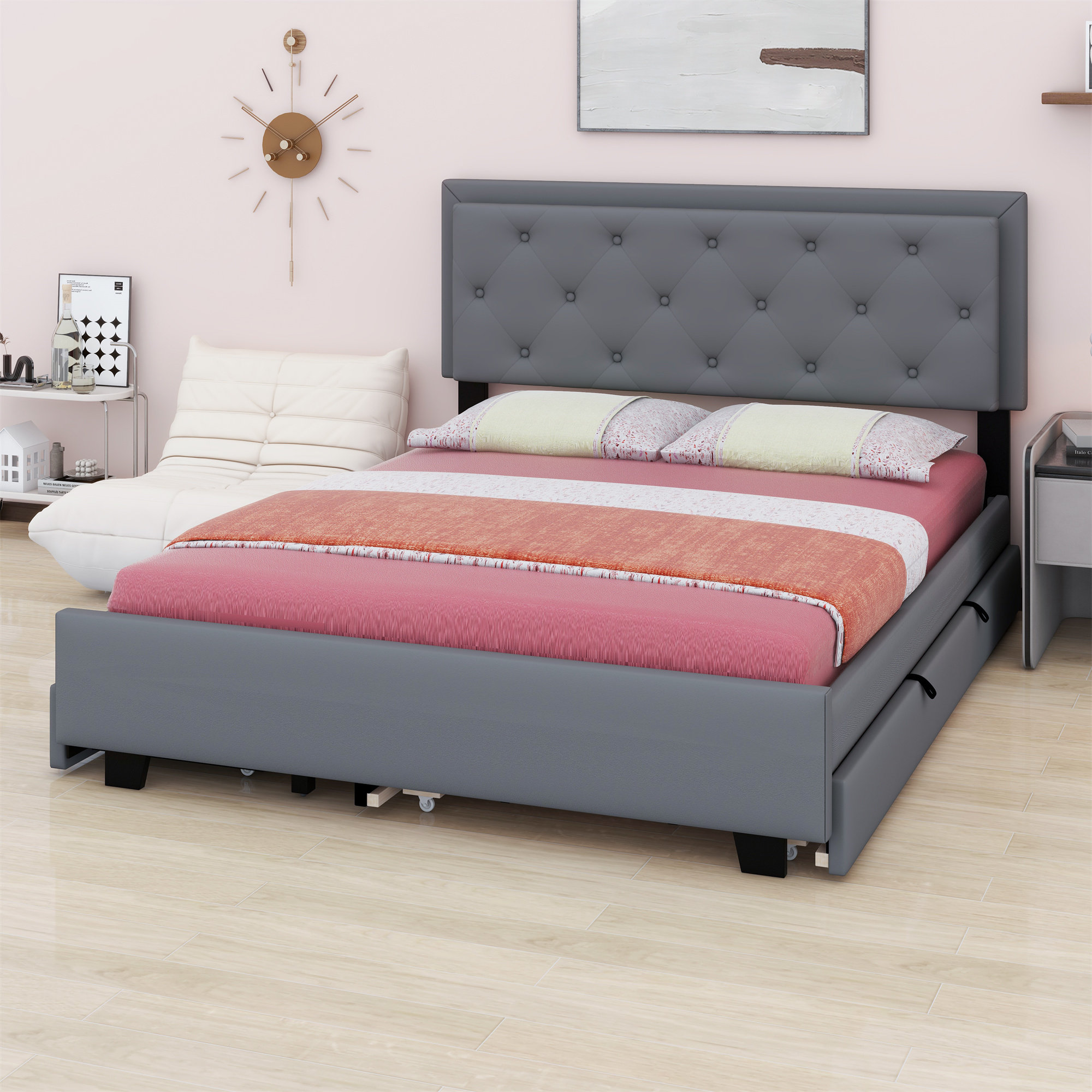 Wrought Studio Platform Bed, With 2 Big Drawers, Trundle Bed And LED ...